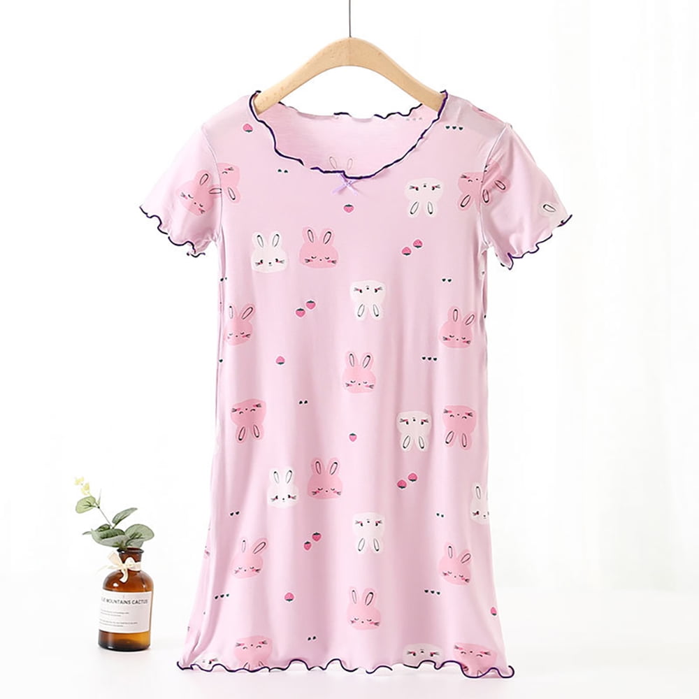 Girls Nightgowns Cotton Summer Pajama Sleepwear Short Sleeve Dress Kid ...