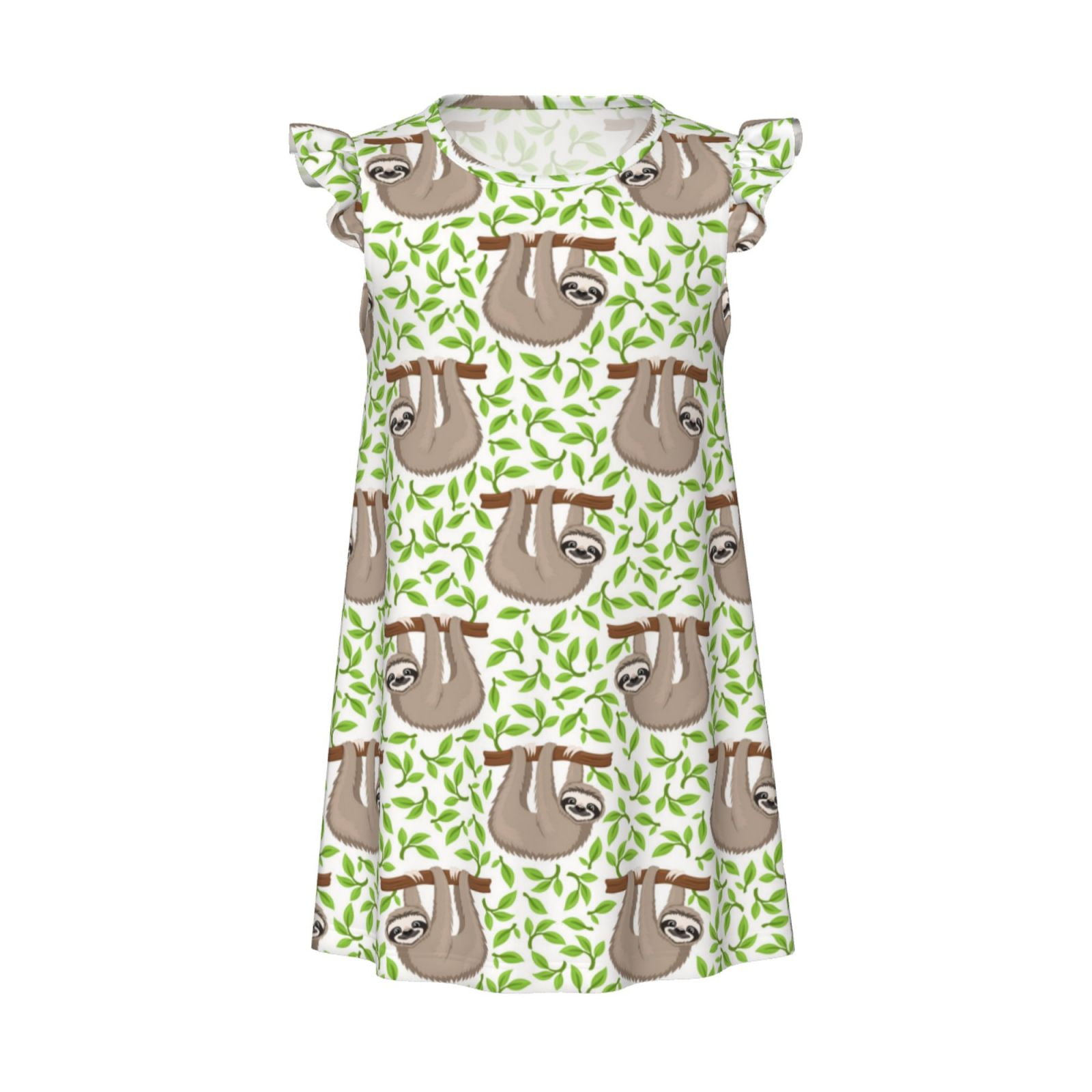 Girls Nightgowns - Cute Animal Sloth On A Branch Short Sleeves Pajamas ...