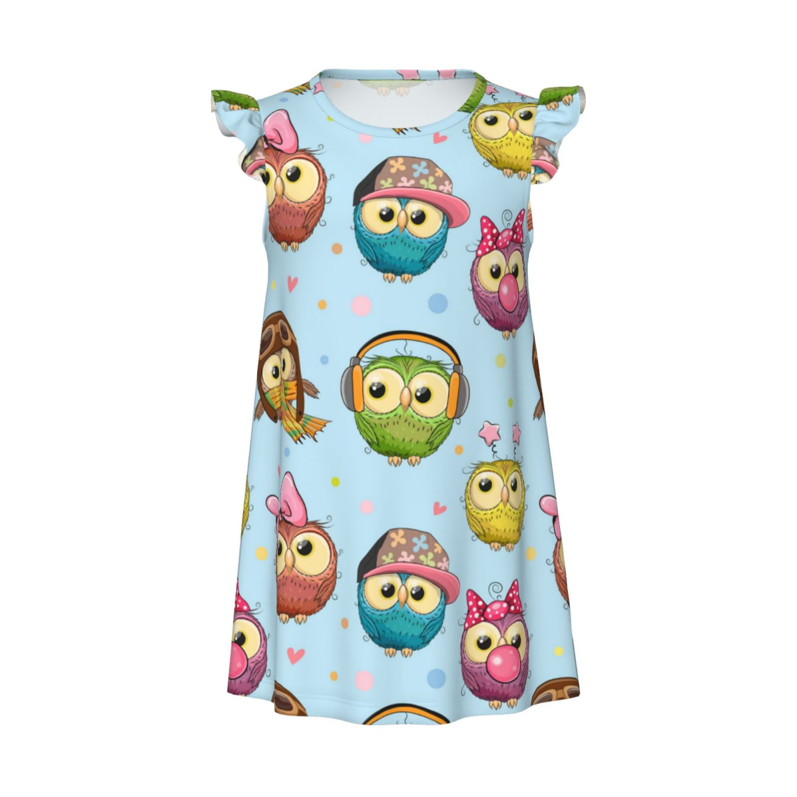Girls Nightgowns - Cute Cartoon Owls A Soft Comfort Flutter Sleeves ...