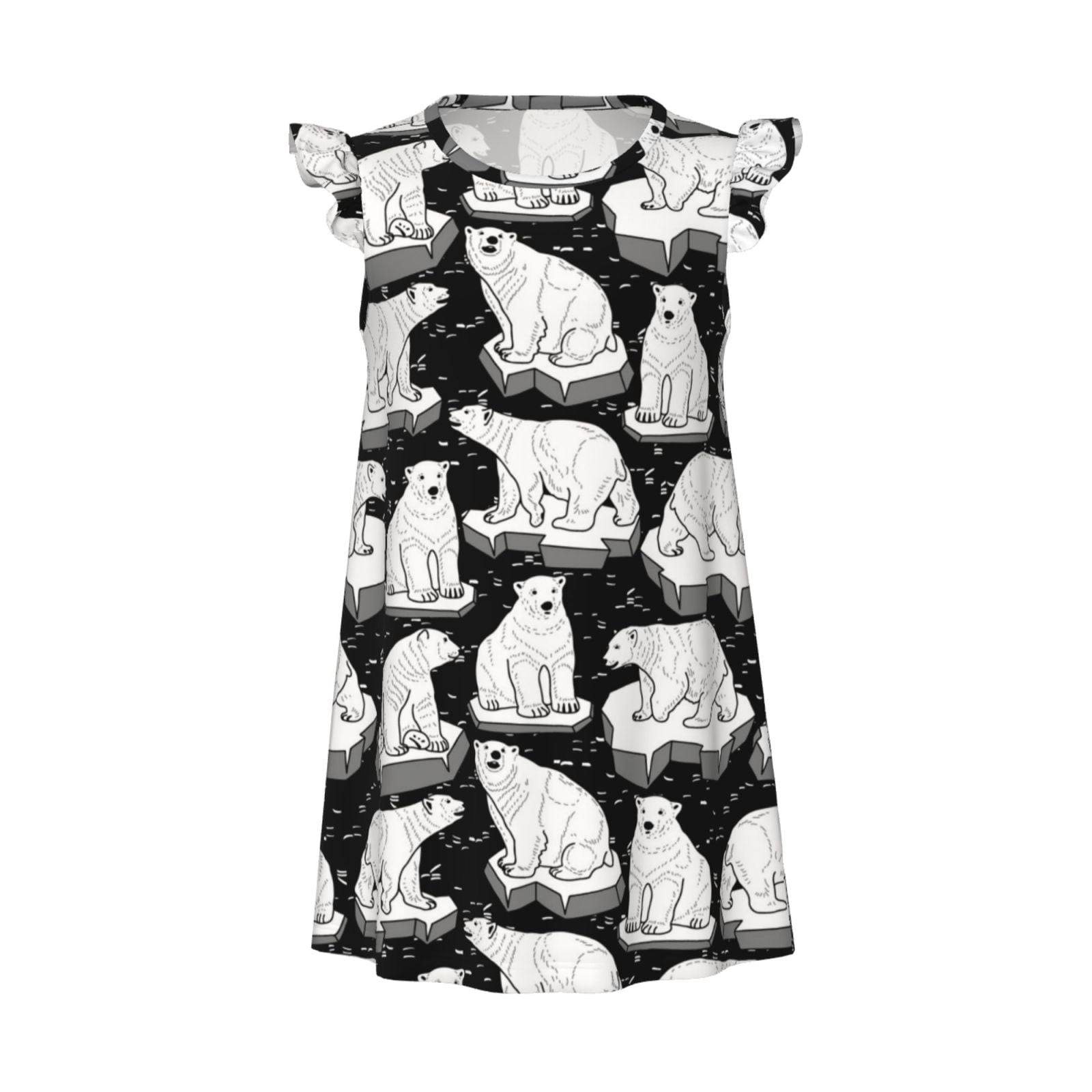 Girls Nightgowns - Cute Cartoon Polar Bear Soft Comfort Flutter Sleeves ...