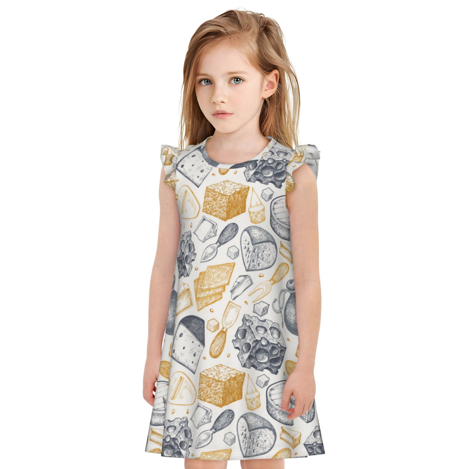 Girls Nightgowns - Cute Cheese Cake Flutter Sleeves Sleepwear Night ...