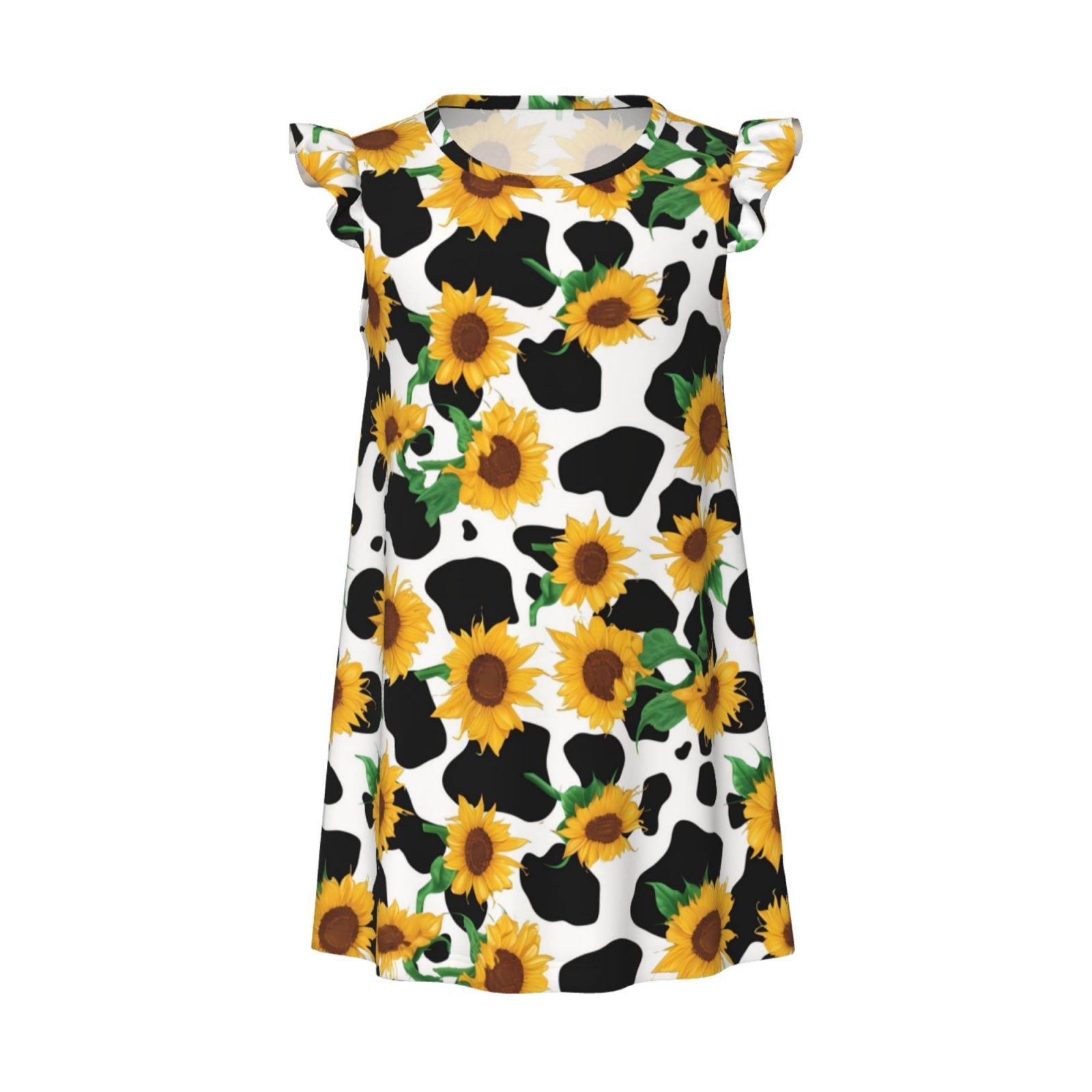 Girls Nightgowns, Cute Cow Print Sunflower C Flutter Sleeve Pajamas ...