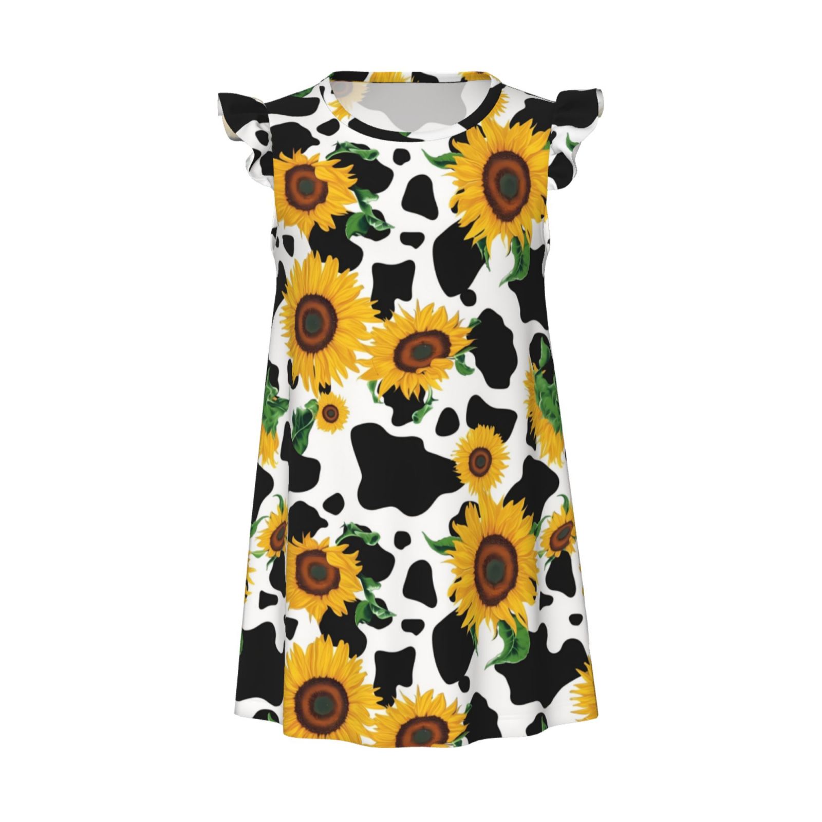 Girls Nightgowns, Cute Cow Print Sunflower D Flutter Sleeve Pajamas ...
