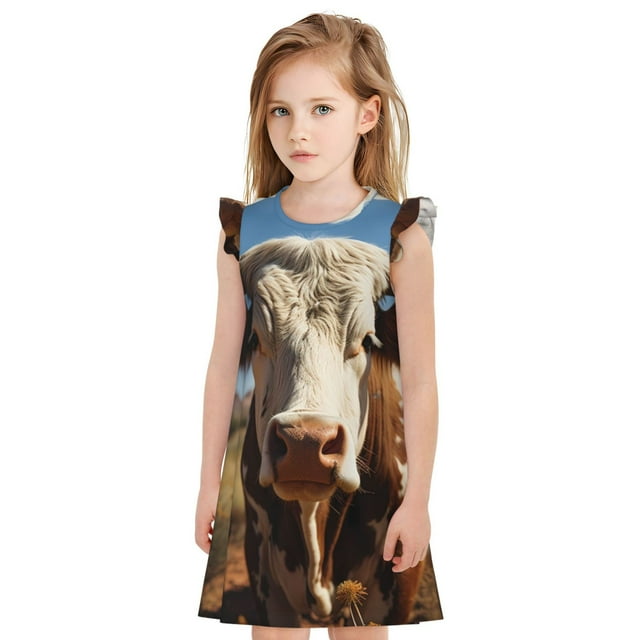 Girls Nightgowns - Cute Daisy Cow Soft Comfort Flutter Sleeves Night ...