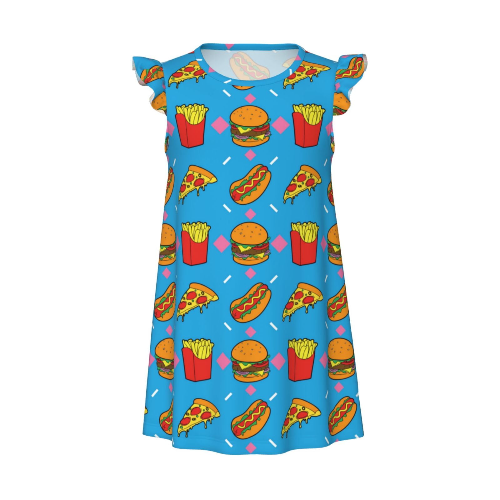 Girls Nightgowns, Cute Food Fries Burger Pizza Flutter Sleeve Pajamas ...