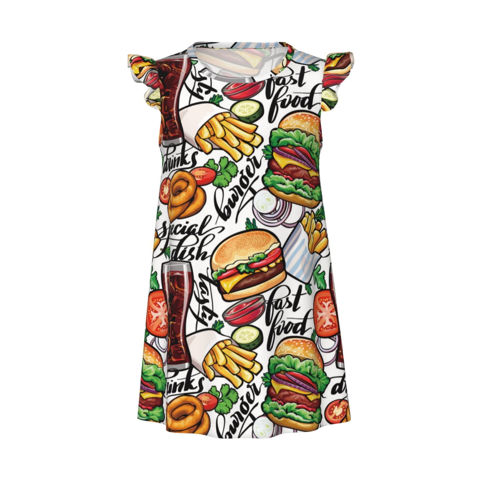 Girls Nightgowns, Cute Food Tomato Cucumber Burger Flutter Sleeve ...