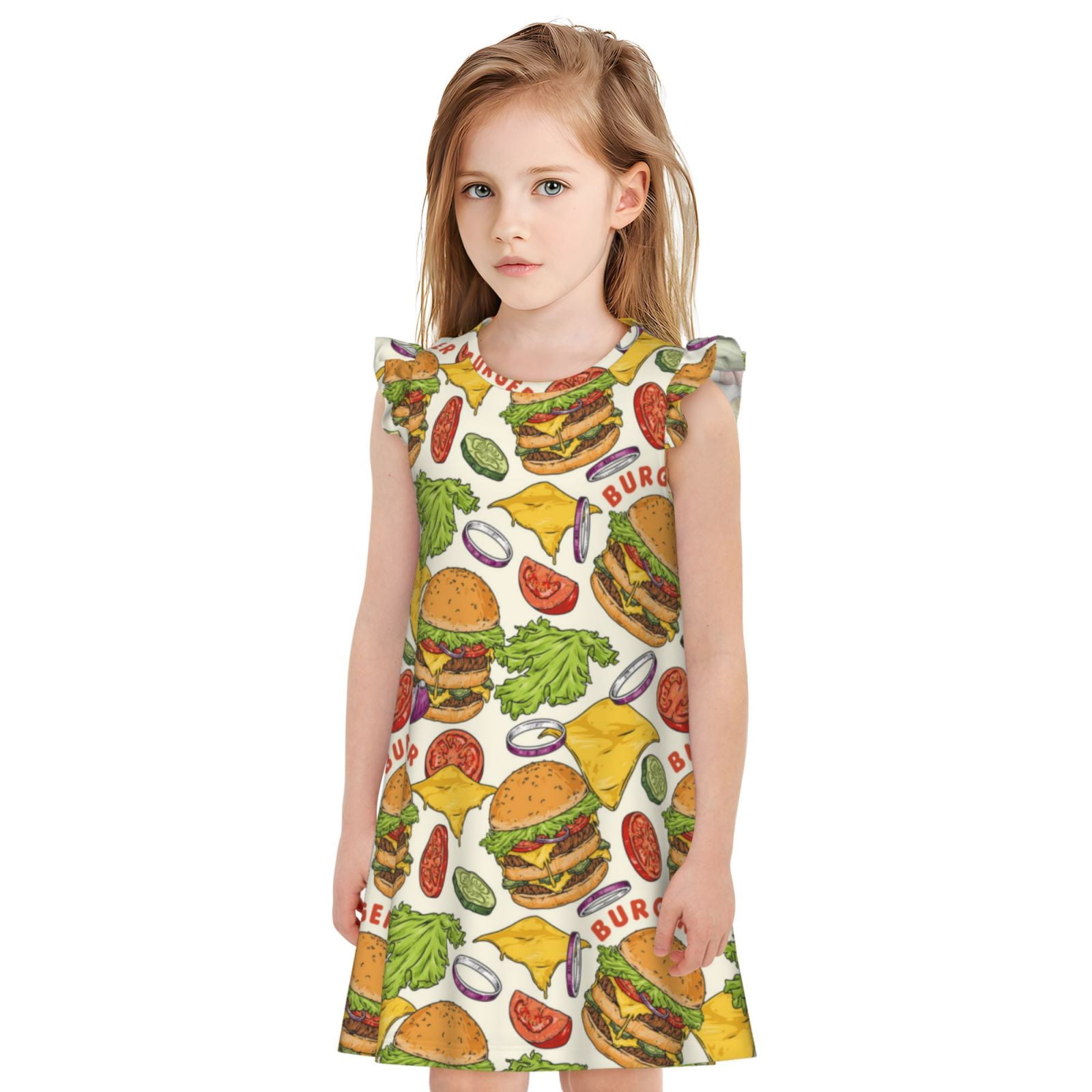 Girls Nightgowns - Cute Food Vegetable Cheese Flutter Sleeves Sleepwear ...