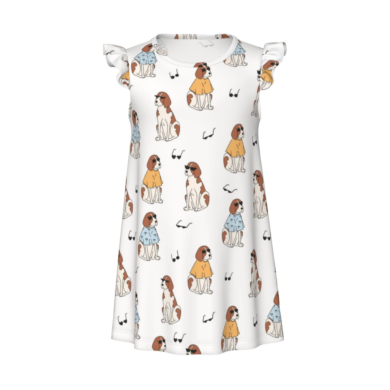 Girls Nightgowns, Cute Glasses Dog Flutter Sleeve Pajamas Nightdress ...