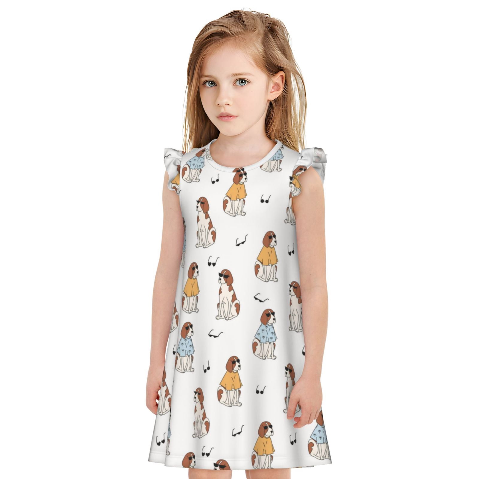 Girls Nightgowns - Cute Glasses Dog Flutter Sleeves Sleepwear Night ...