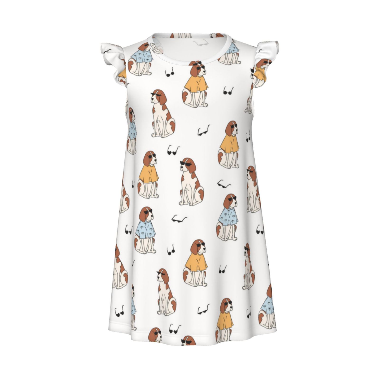 Girls Nightgowns - Cute Glasses Dog Soft Comfort Flutter Sleeves Night ...