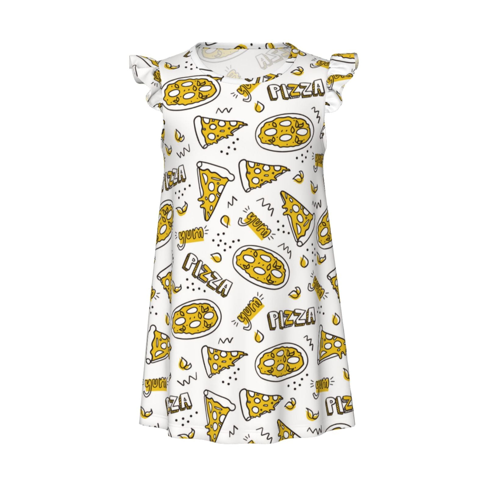 Girls Nightgowns - Cute Gold Pizza Soft Comfort Flutter Sleeves Night ...