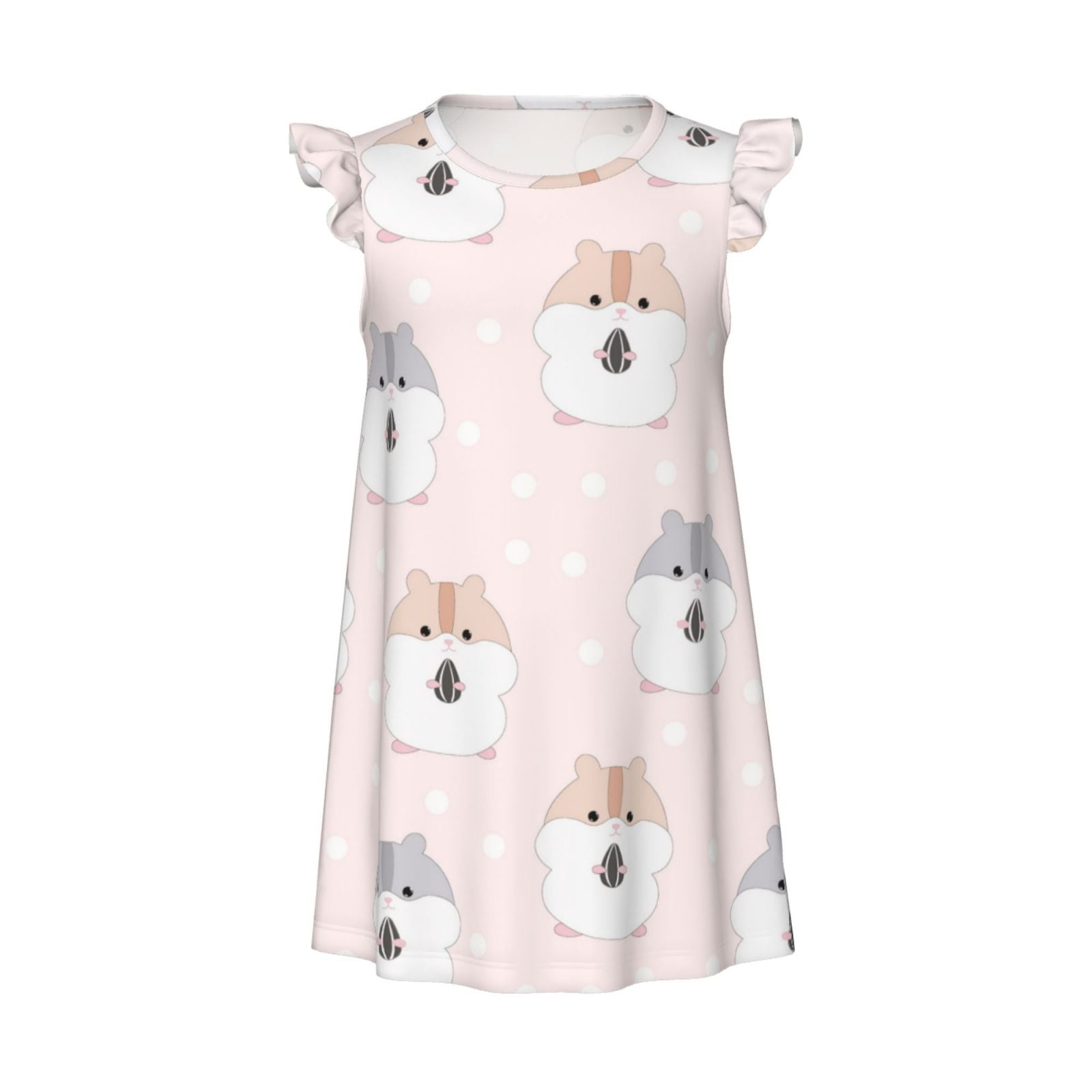 Girls Nightgowns - Cute Hamster Sunflower Seed Pink Soft Comfort Flutter Sleeves Night Sleep ...