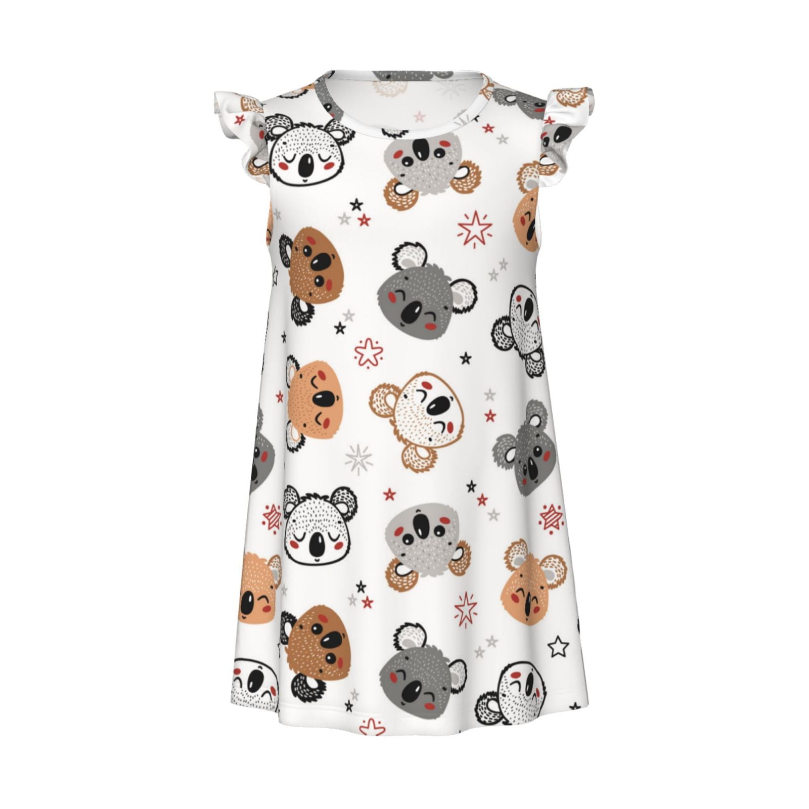 Girls Nightgowns - Cute Koala Stars Doodle Soft Comfort Flutter Sleeves ...
