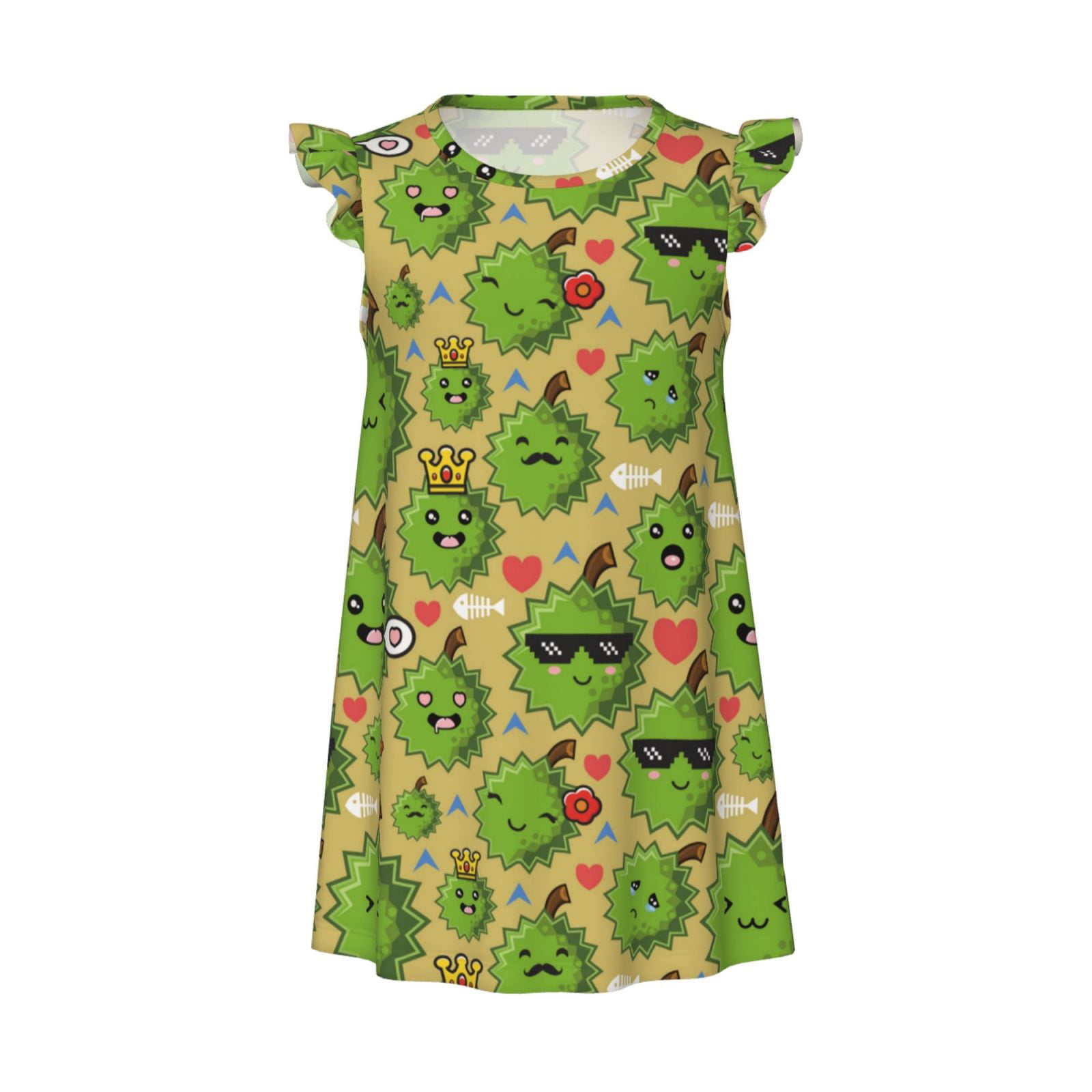 Girls Nightgowns - Cute Love Durian Soft Comfort Flutter Sleeves Night ...