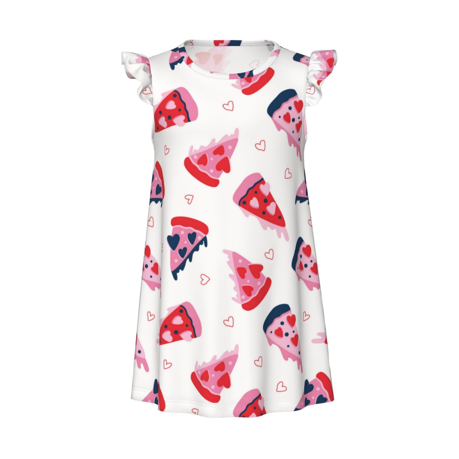 Girls Nightgowns - Cute Love Pizza pink Soft Comfort Flutter Sleeves ...