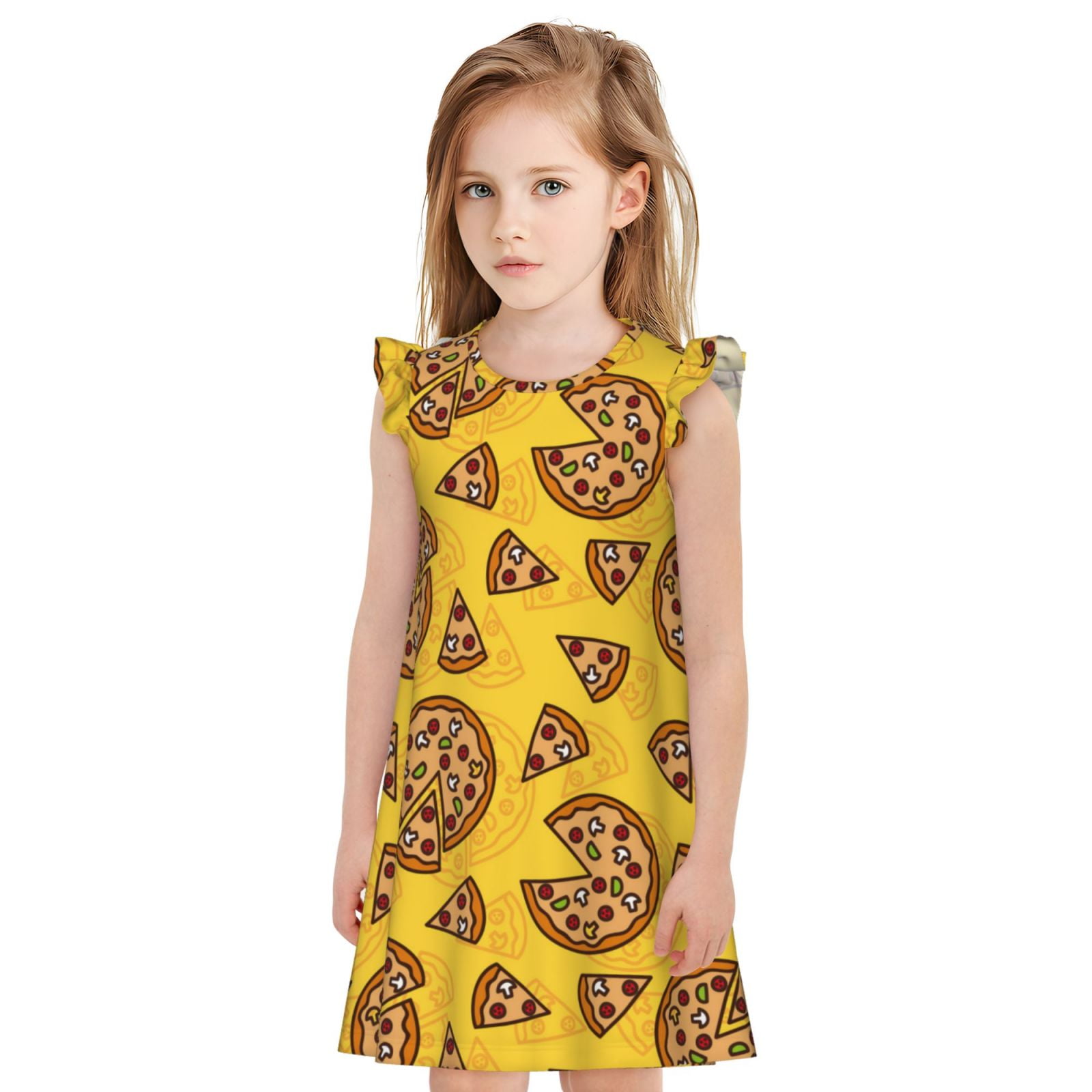 Girls Nightgowns - Cute Mushrooms Pizza Flutter Sleeves Sleepwear Night ...