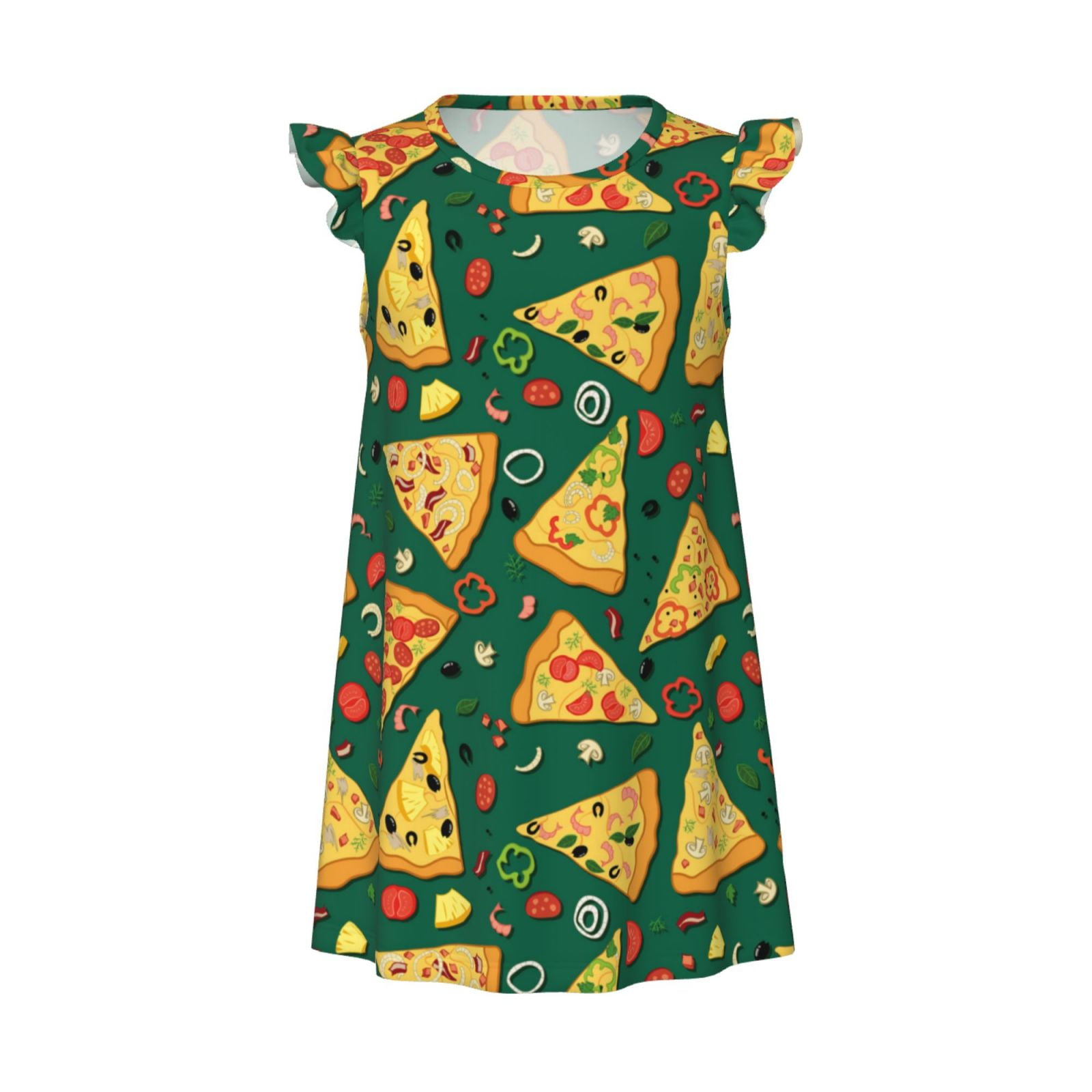 Girls Nightgowns - Cute Pizza Food Soft Comfort Flutter Sleeves Night ...