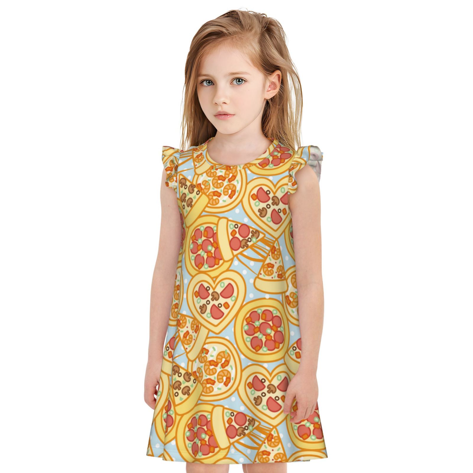 Girls Nightgowns - Cute Pizza In Various Flutter Sleeves Sleepwear ...