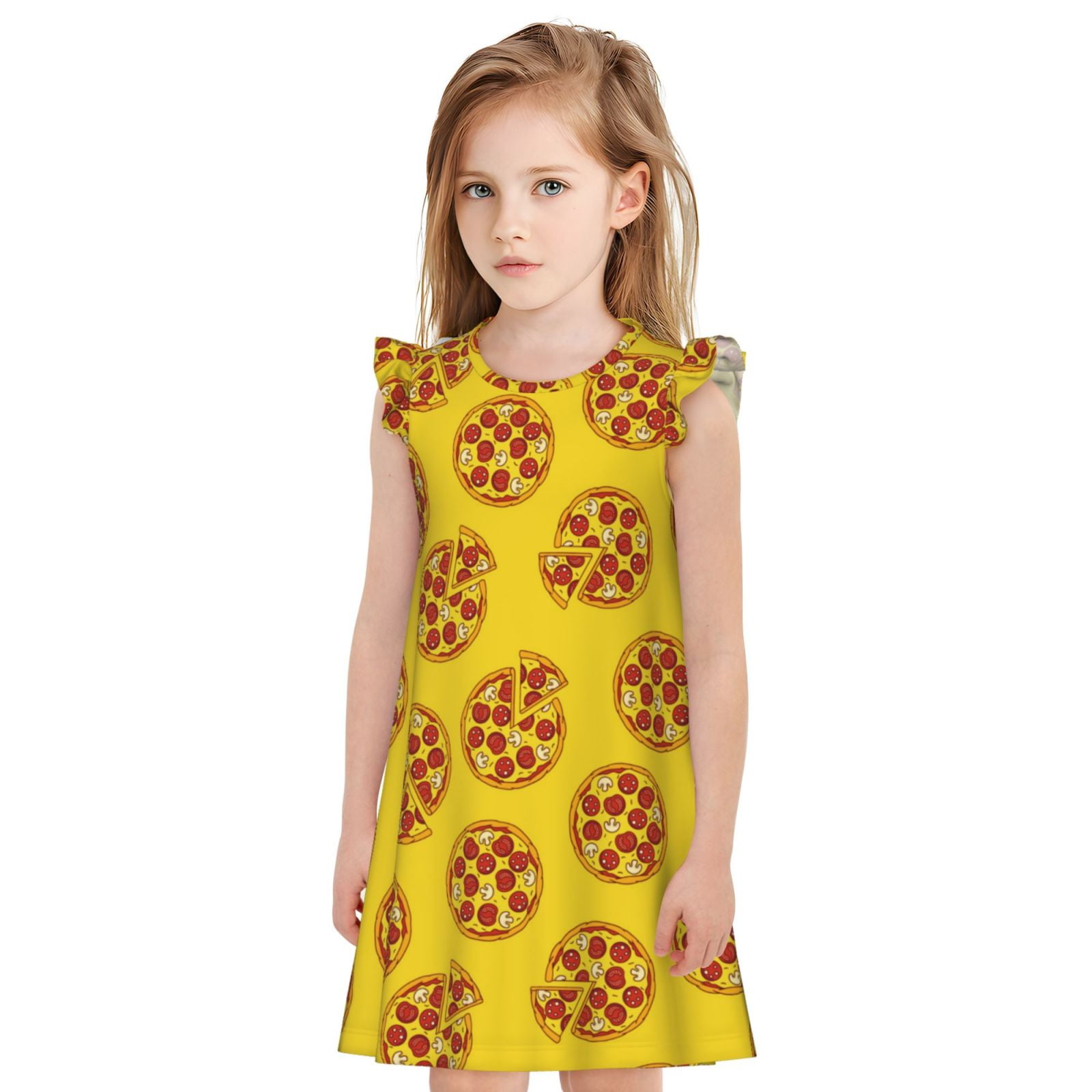 Girls Nightgowns - Cute Pizza Sausage Tomato Flutter Sleeves Sleepwear ...