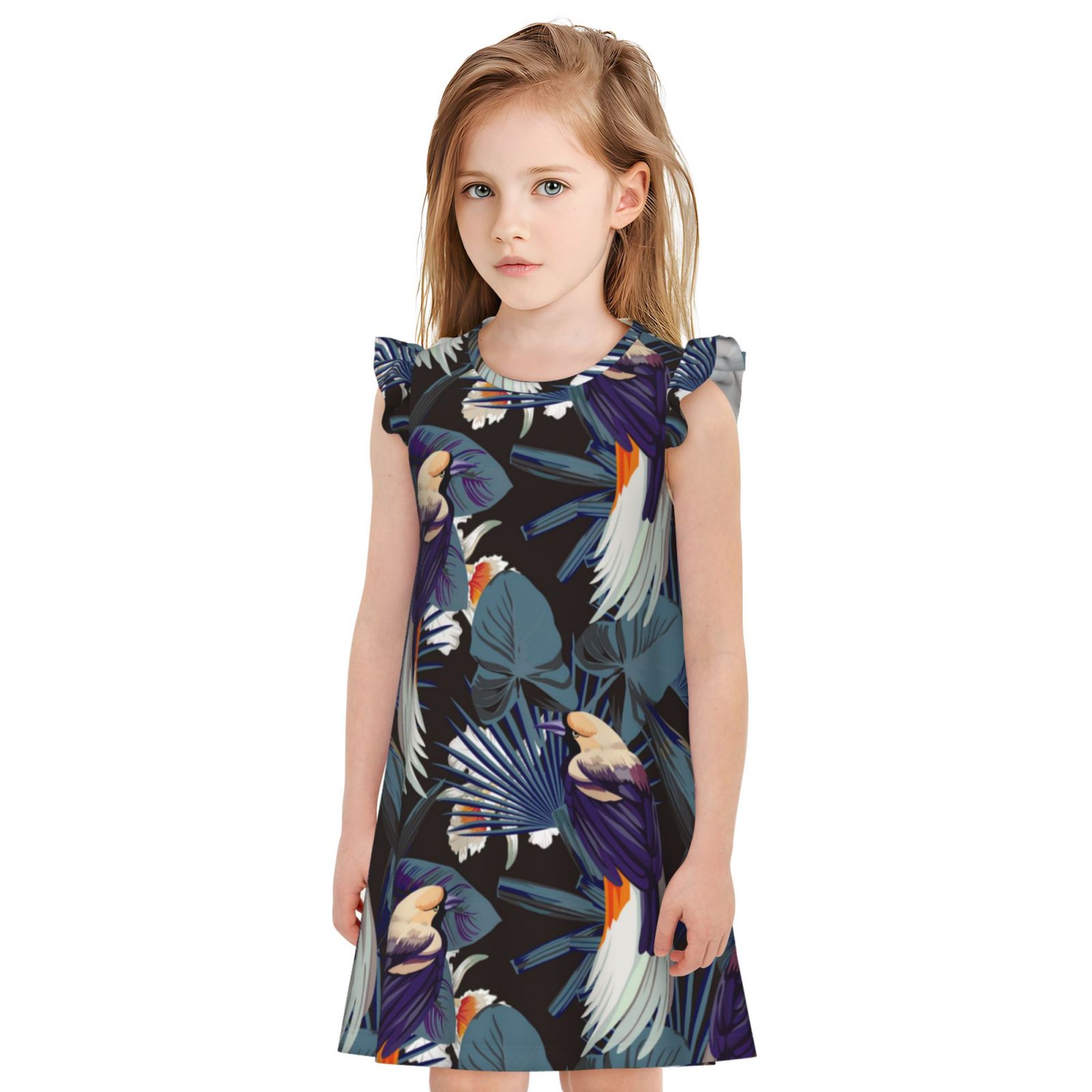 Girls Nightgowns - Cute Sharp Billed Bird Plant Flutter Sleeves ...