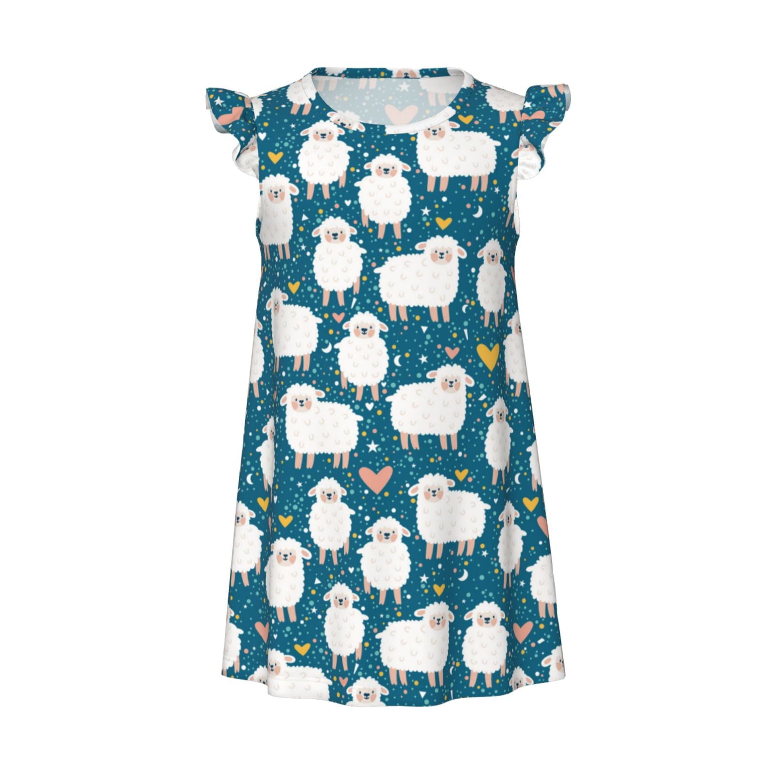 Girls Nightgowns - Cute Sheep And Hearts Short Sleeves Princess Dress ...
