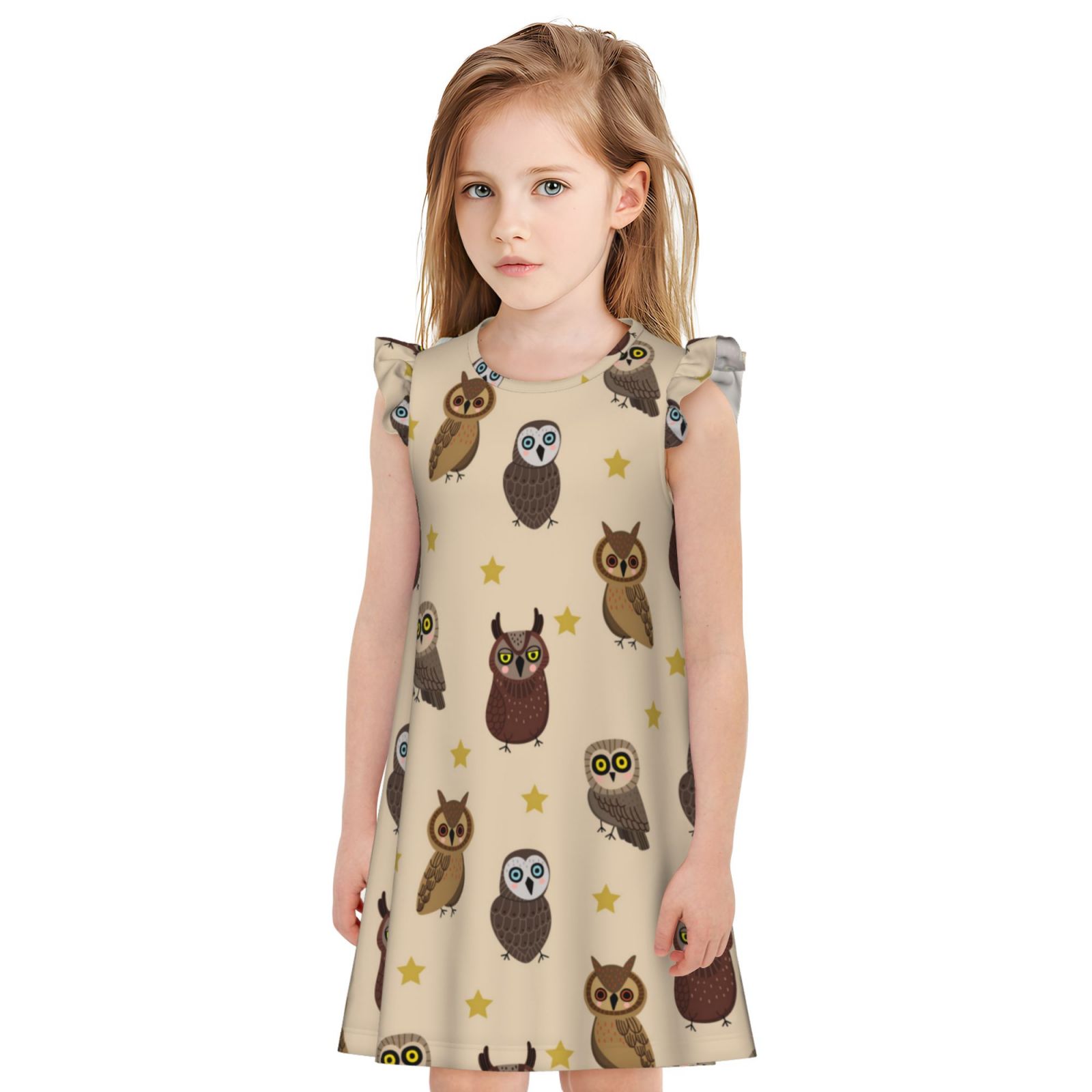 Girls Nightgowns - Cute Star Owl Flutter Sleeves Sleepwear Night Sleep ...