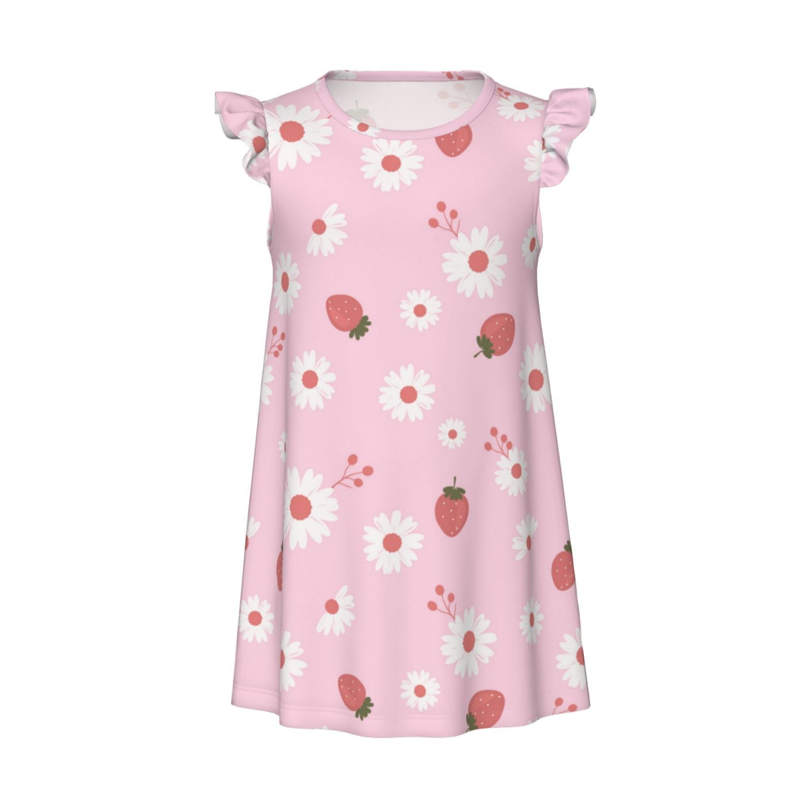 Girls Nightgowns - Cute Strawberry Daisy Soft Comfort Flutter Sleeves ...