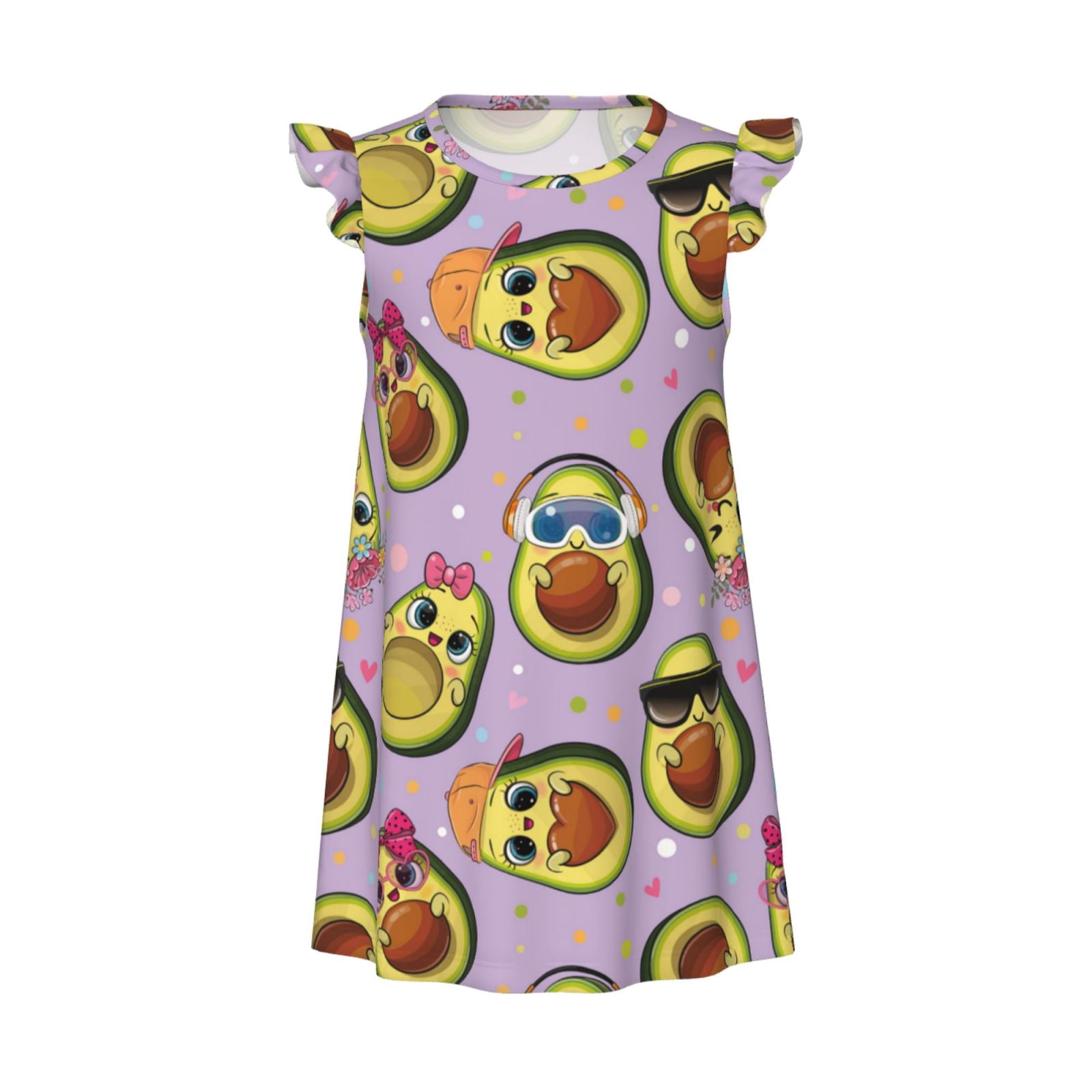 Girls Nightgowns - Cute cartoon avocado Soft Comfort Flutter Sleeves ...
