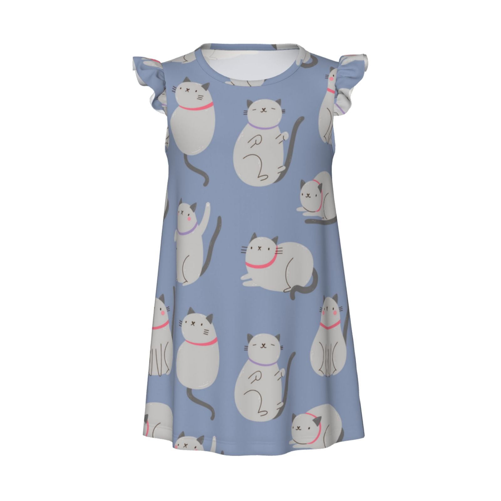 Girls Nightgowns - Cute fat cat Soft Comfort Flutter Sleeves Night ...