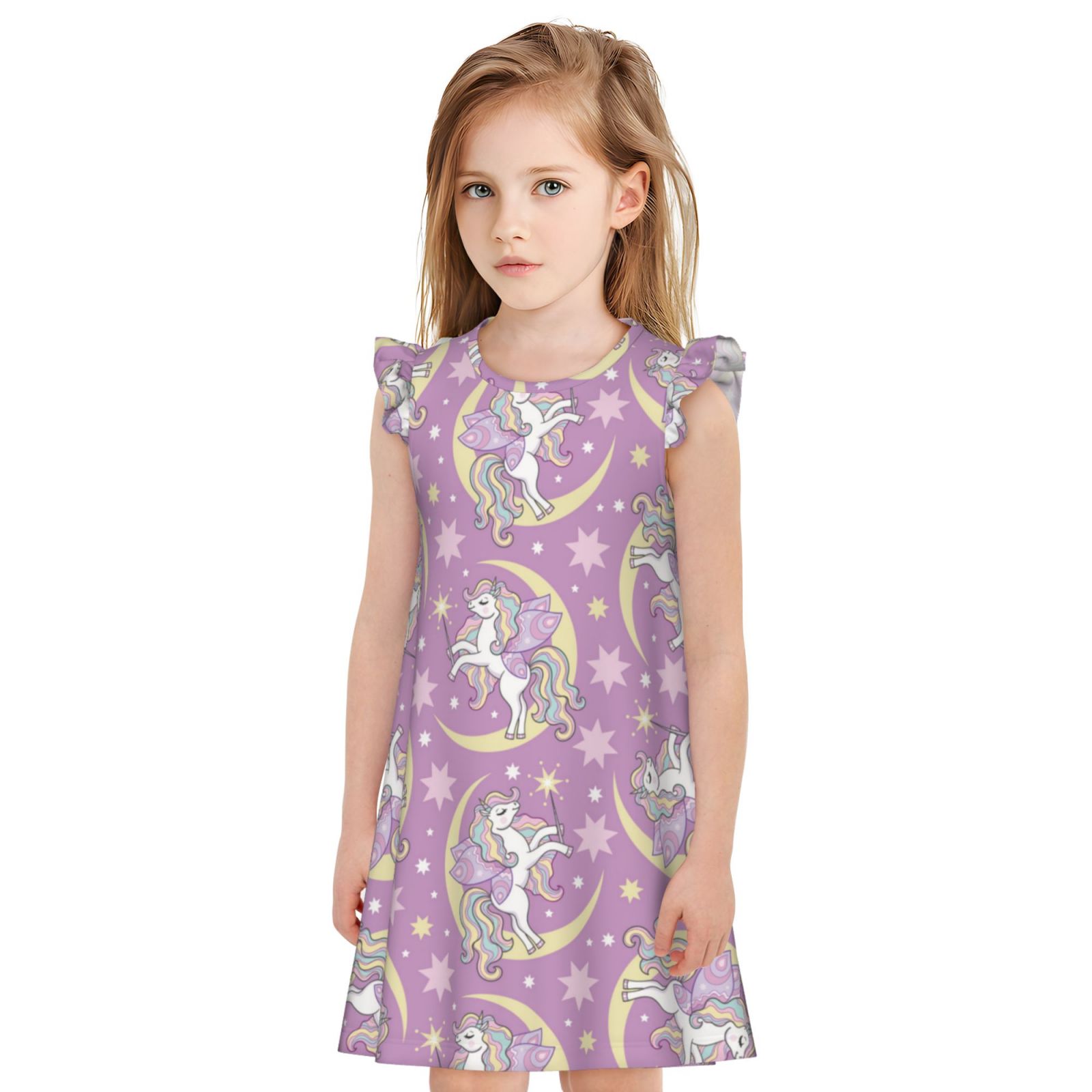 Girls Nightgowns - Cute magic horse Flutter Sleeves Sleepwear Night ...