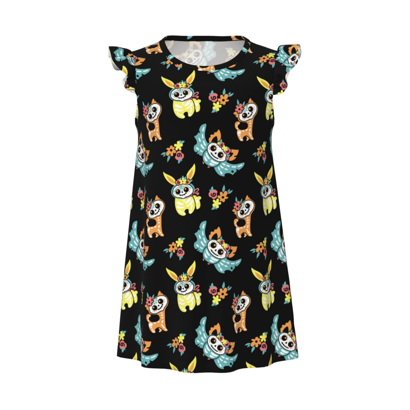 Girls Nightgowns - Cute skulls rabbit cat bat black Short Sleeves ...