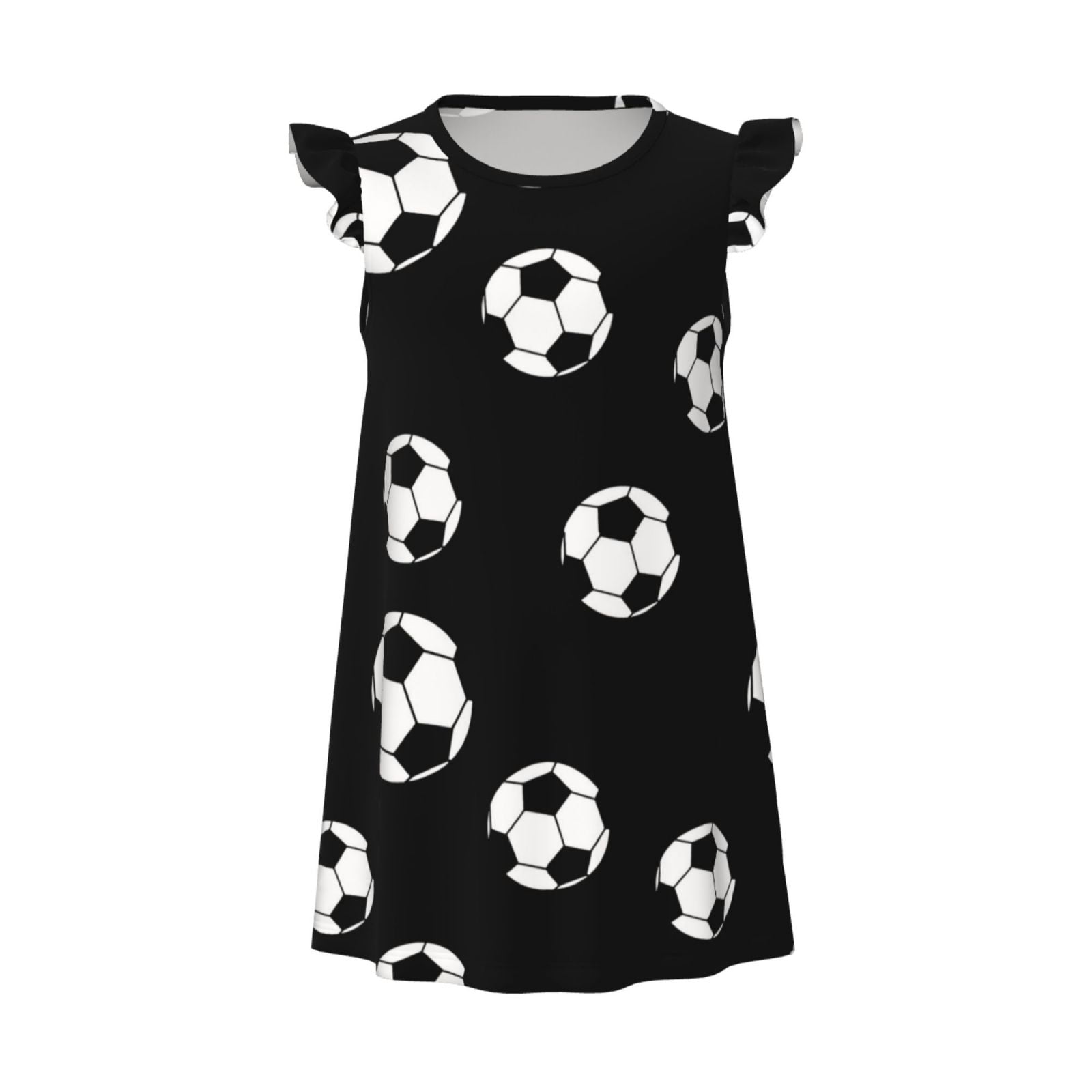 Girls Nightgowns, Cute soccer balls black Flutter Sleeve Pajamas ...