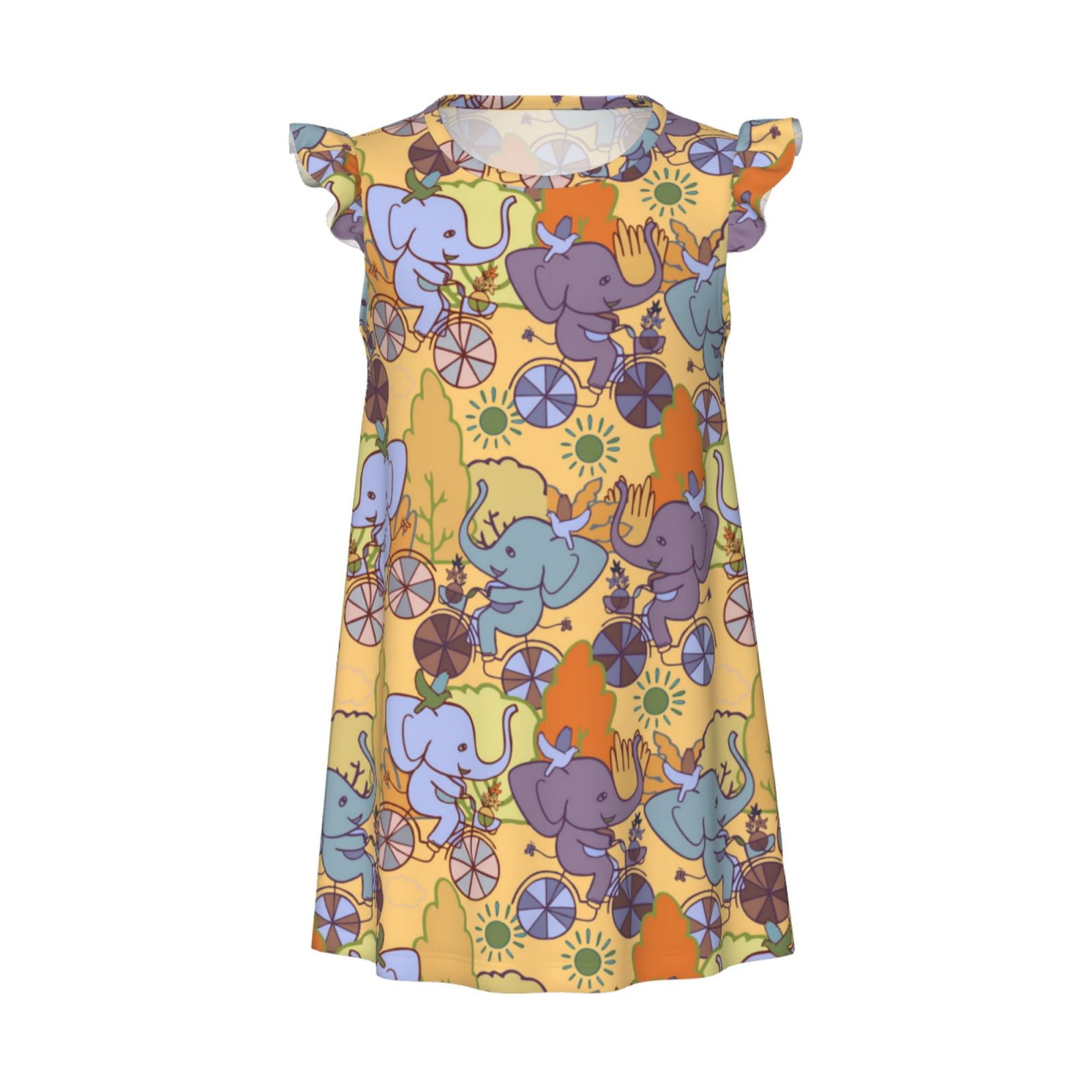 Girls Nightgowns - Cycling Elephant On Bicycle In Park Short Sleeves ...