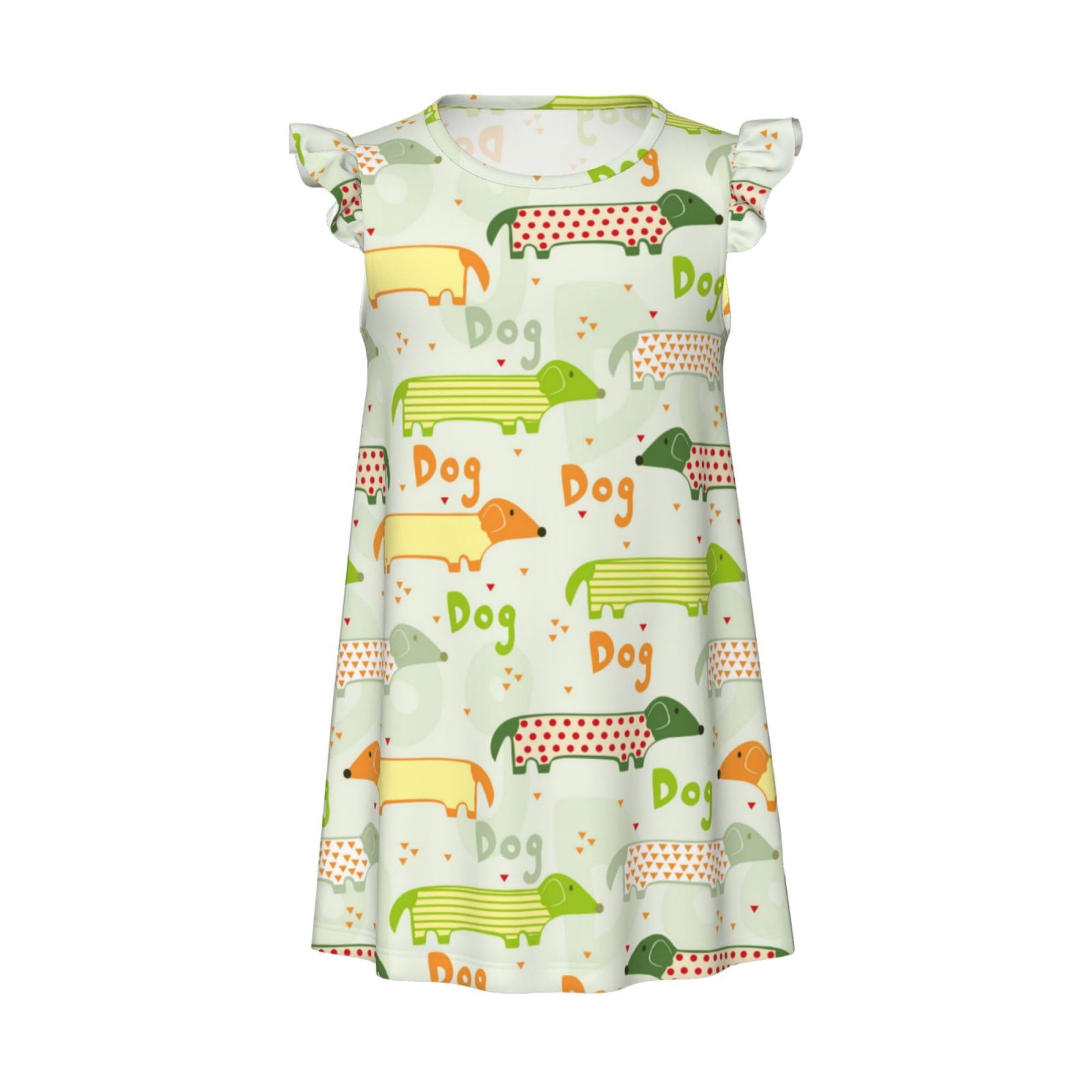 Girls Nightgowns, Dachshund Dog Puppy Green Orange Flutter Sleeve ...