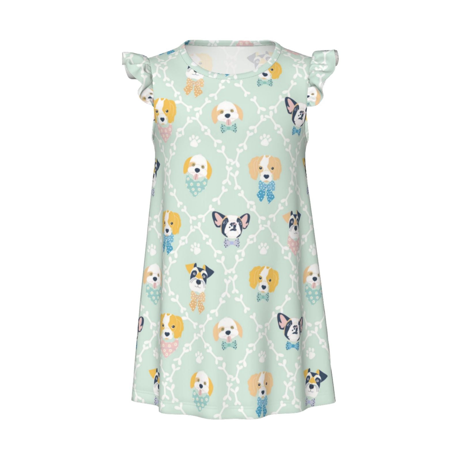 Girls Nightgowns, Different Breeds of Dogs Flutter Sleeve Pajamas ...