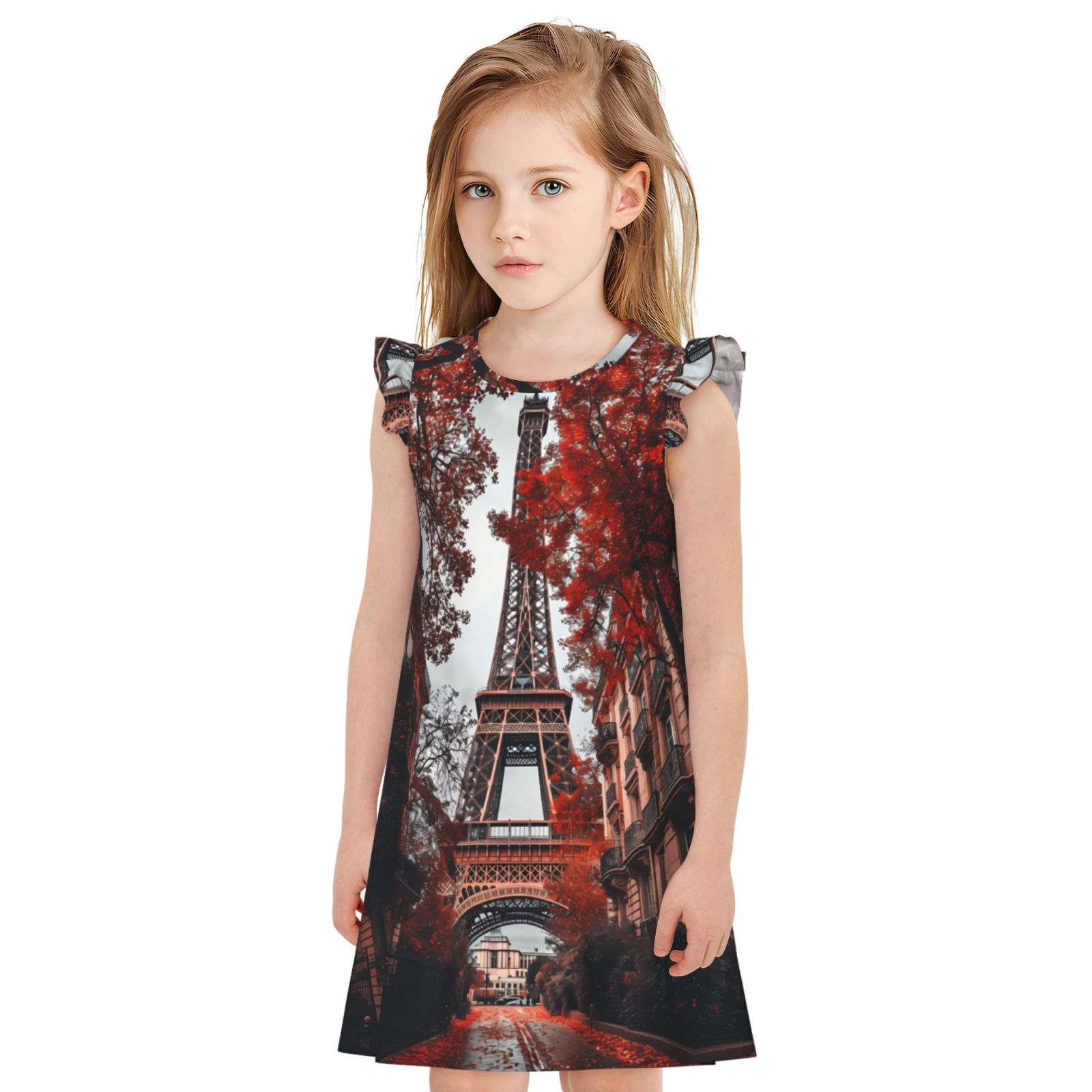 Girls Nightgowns - Eiffel Tower in Autumn Soft Comfort Flutter Sleeves ...