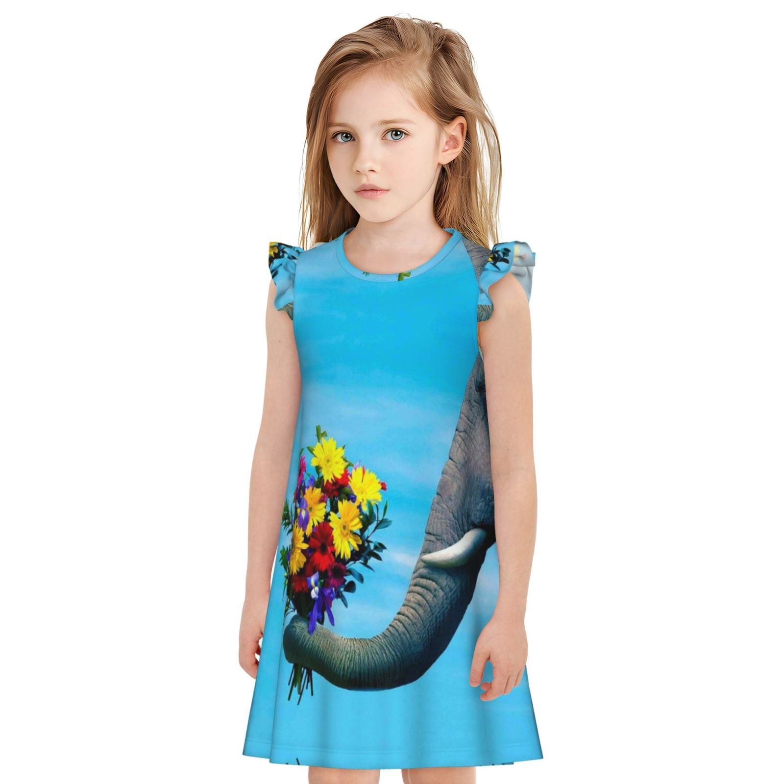 Girls Nightgowns - Elephant Trunk Couple Flowers Flutter Sleeves ...