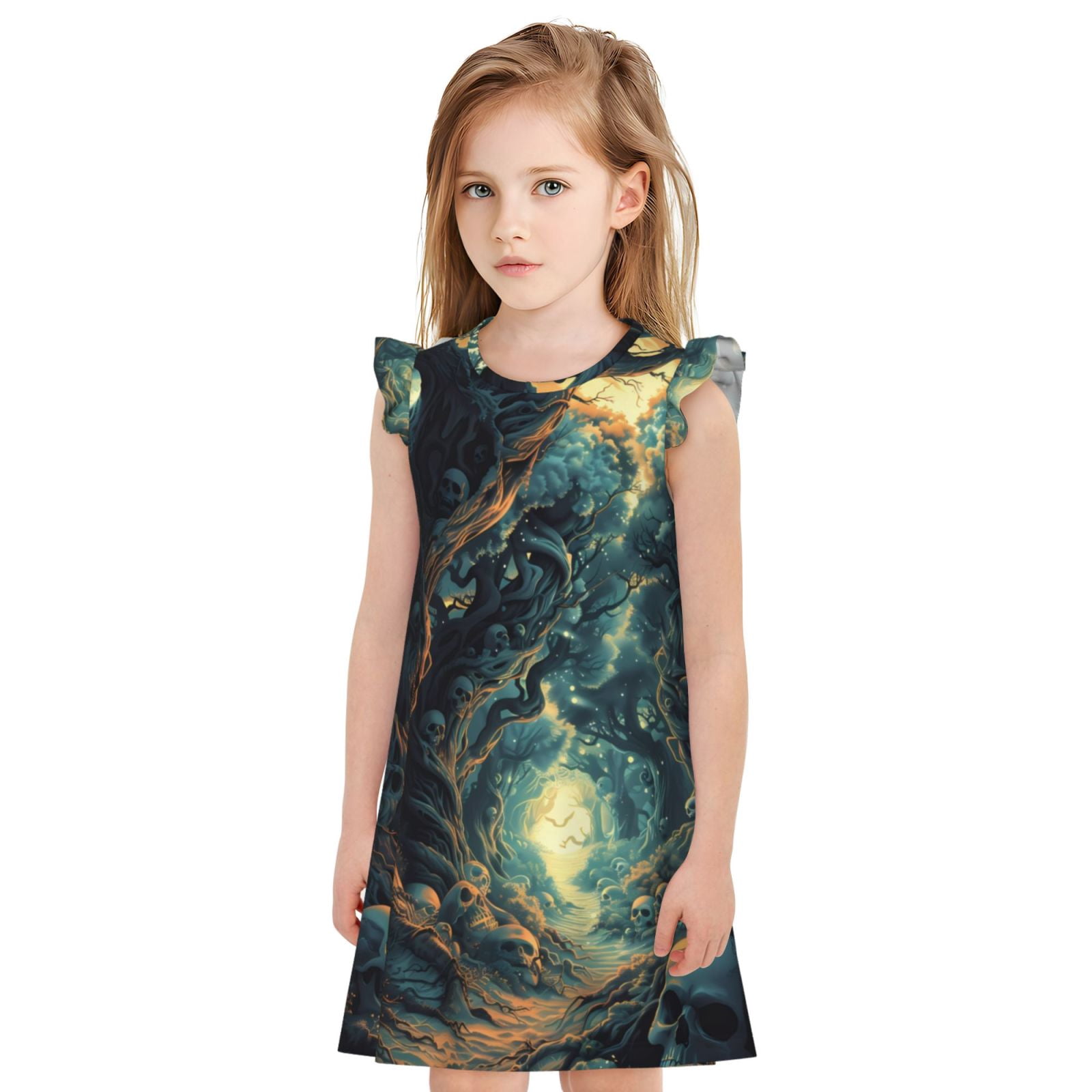 Girls Nightgowns - Enchanted Forest Skull Path Flutter Sleeves ...