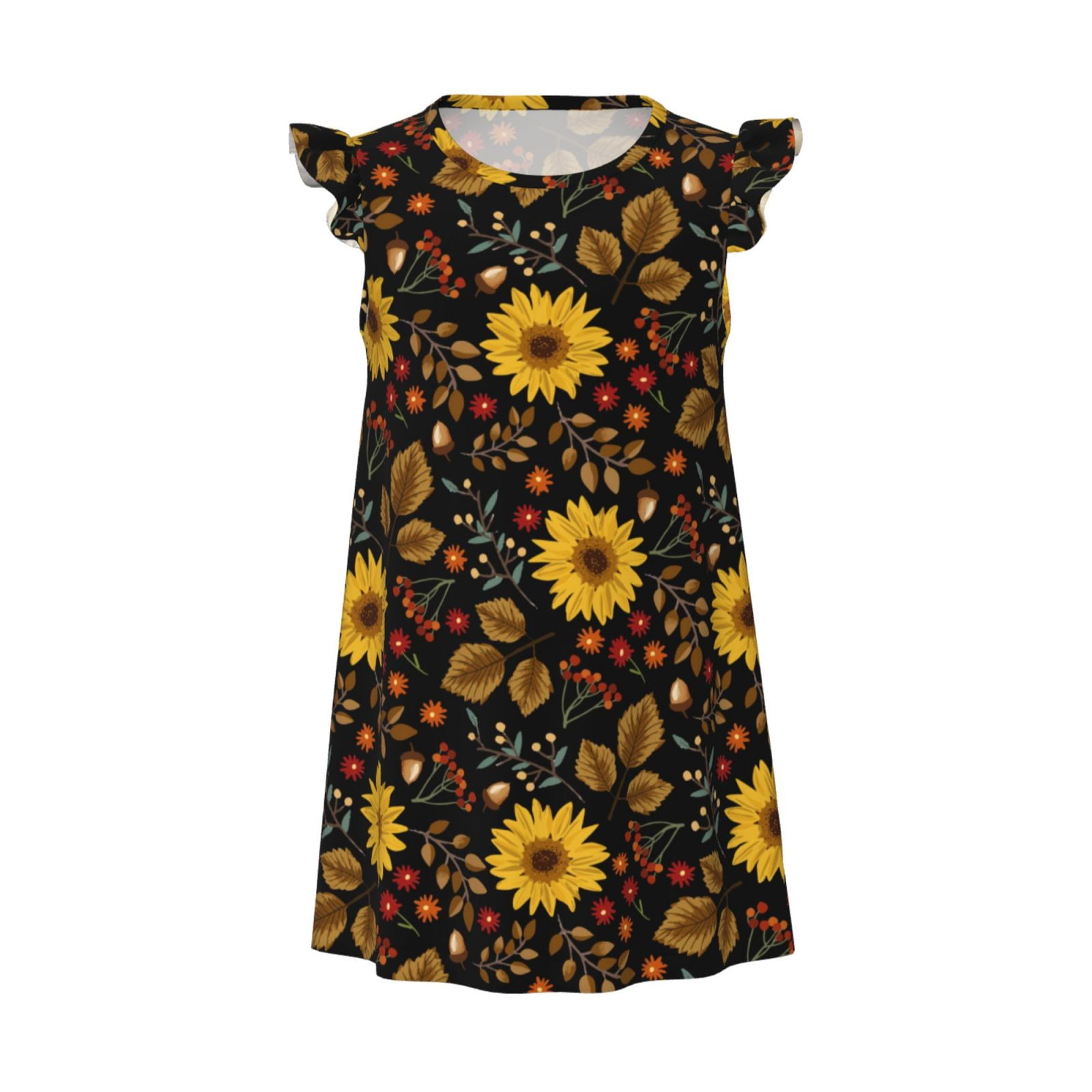 Girls Nightgowns, Fall Daisy Leaf Flutter Sleeve Pajamas Nightdress ...