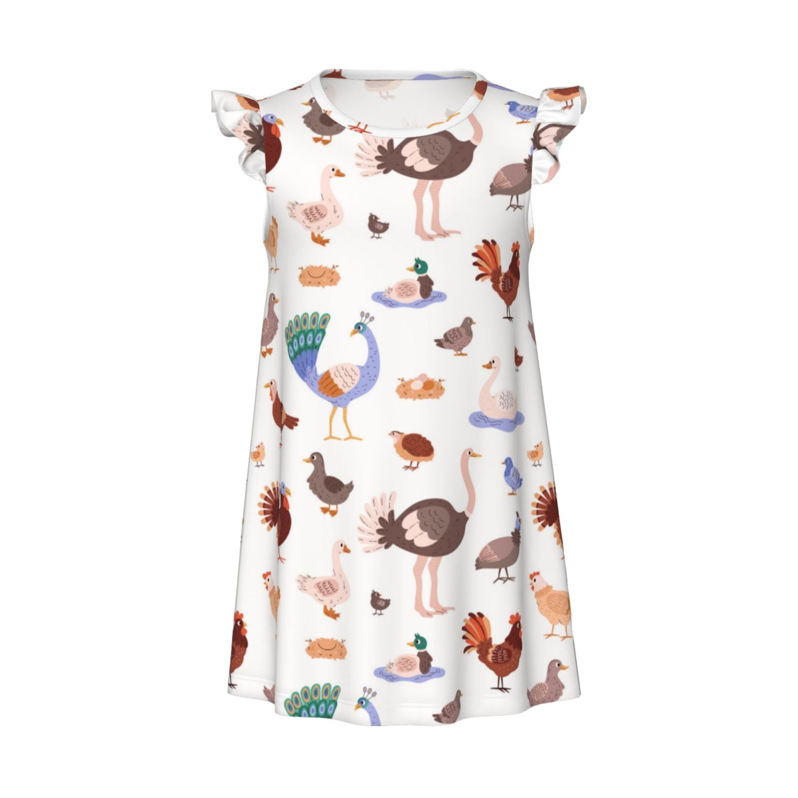 Girls Nightgowns - Farm Birds Goose Soft Comfort Flutter Sleeves Night ...