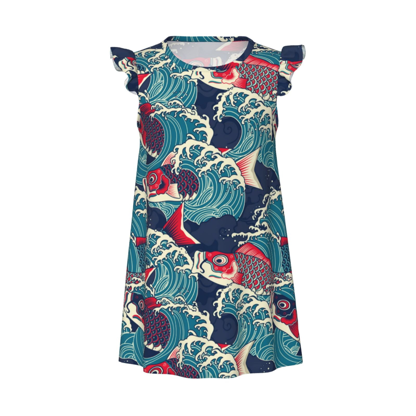 Girls Nightgowns - Fish In The Wave Soft Comfort Flutter Sleeves Night ...