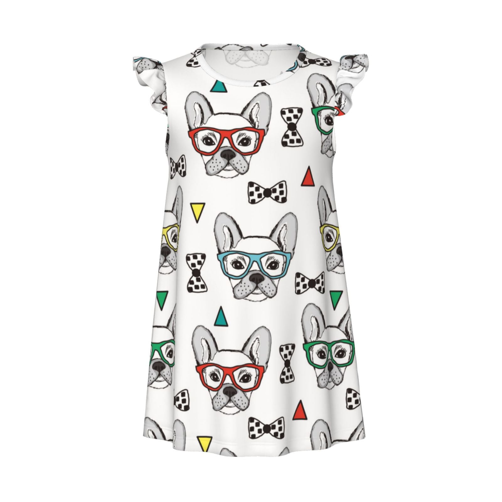 Girls Nightgowns, French Bulldog Colored Glasses Flutter Sleeve Pajamas ...