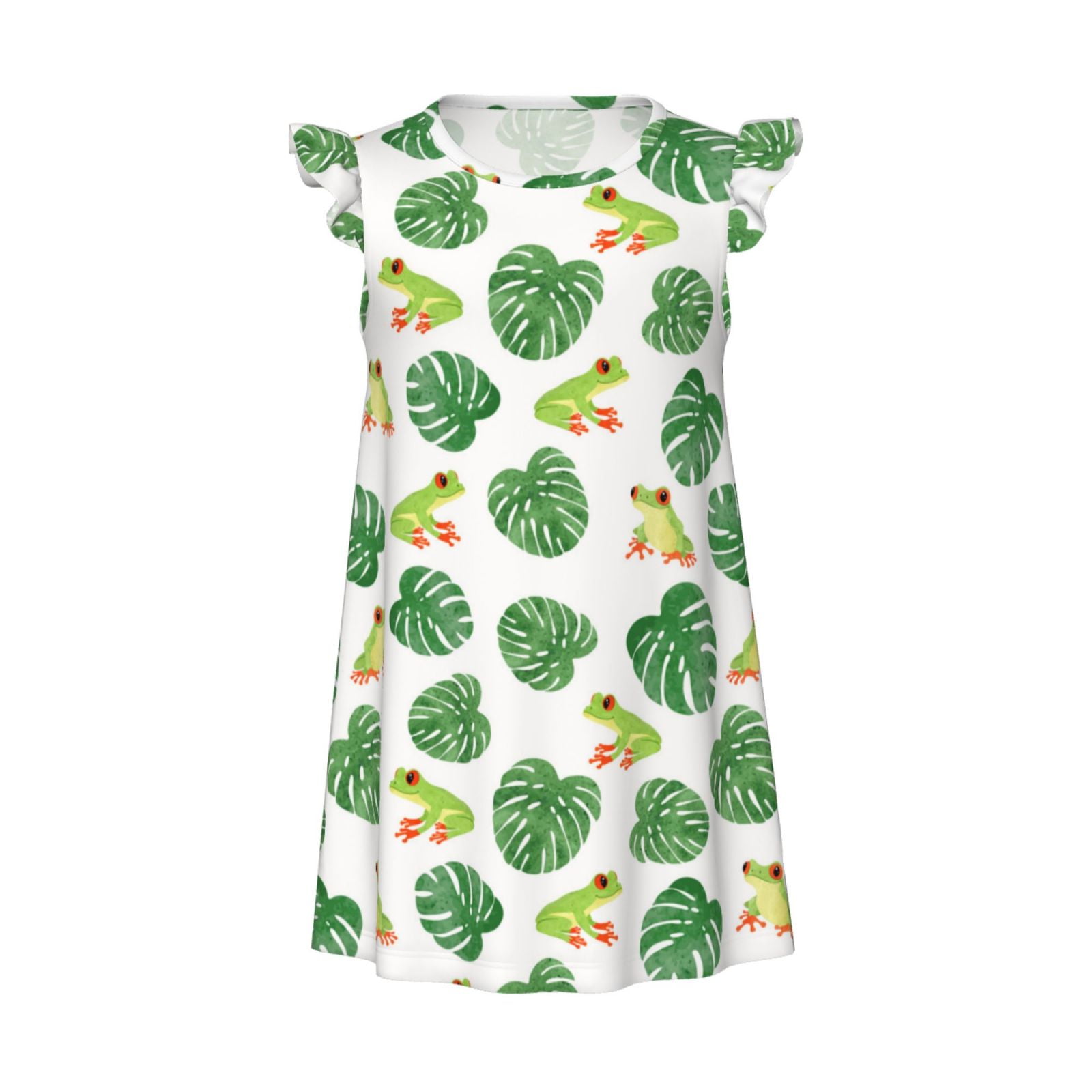 Girls Nightgowns, Frogs And Tropical Leaves Flutter Sleeve Pajamas ...