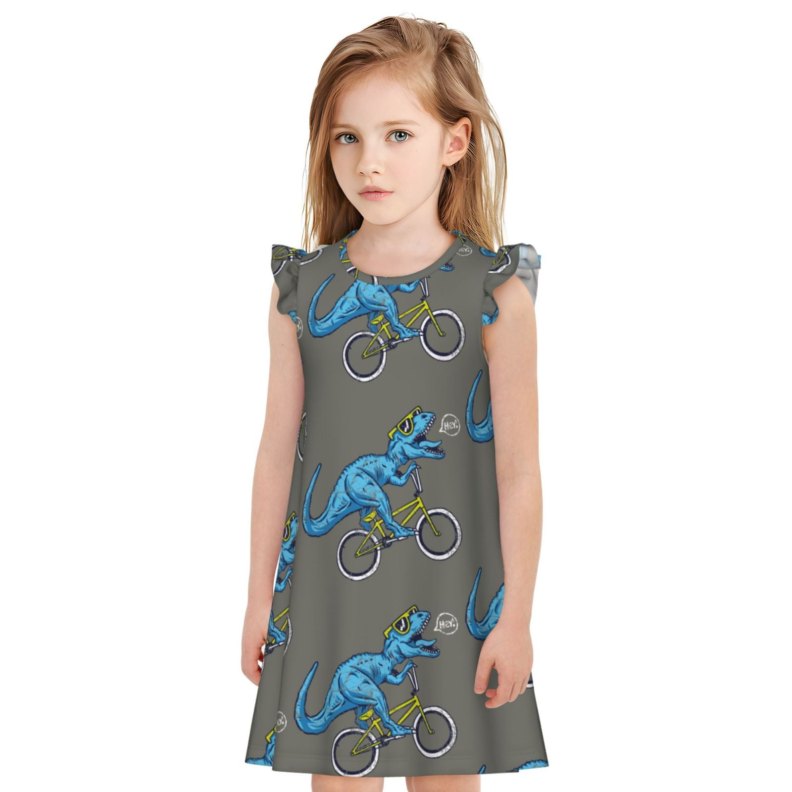 Girls Nightgowns - Fun Riding Dinosaur Soft Comfort Flutter Sleeves ...