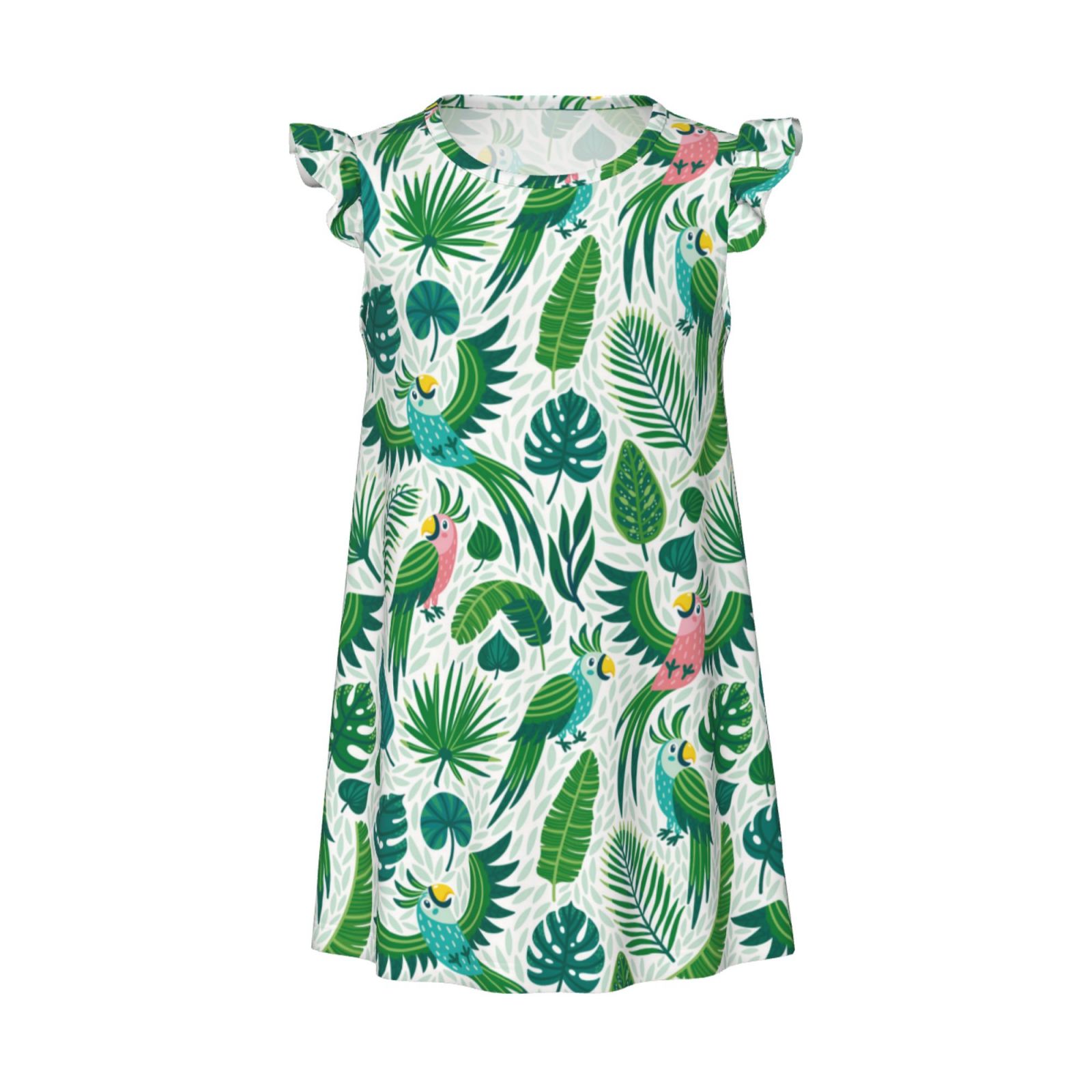Girls Nightgowns - Funny Green Cartoon Cute Parrot Soft Comfort Flutter ...
