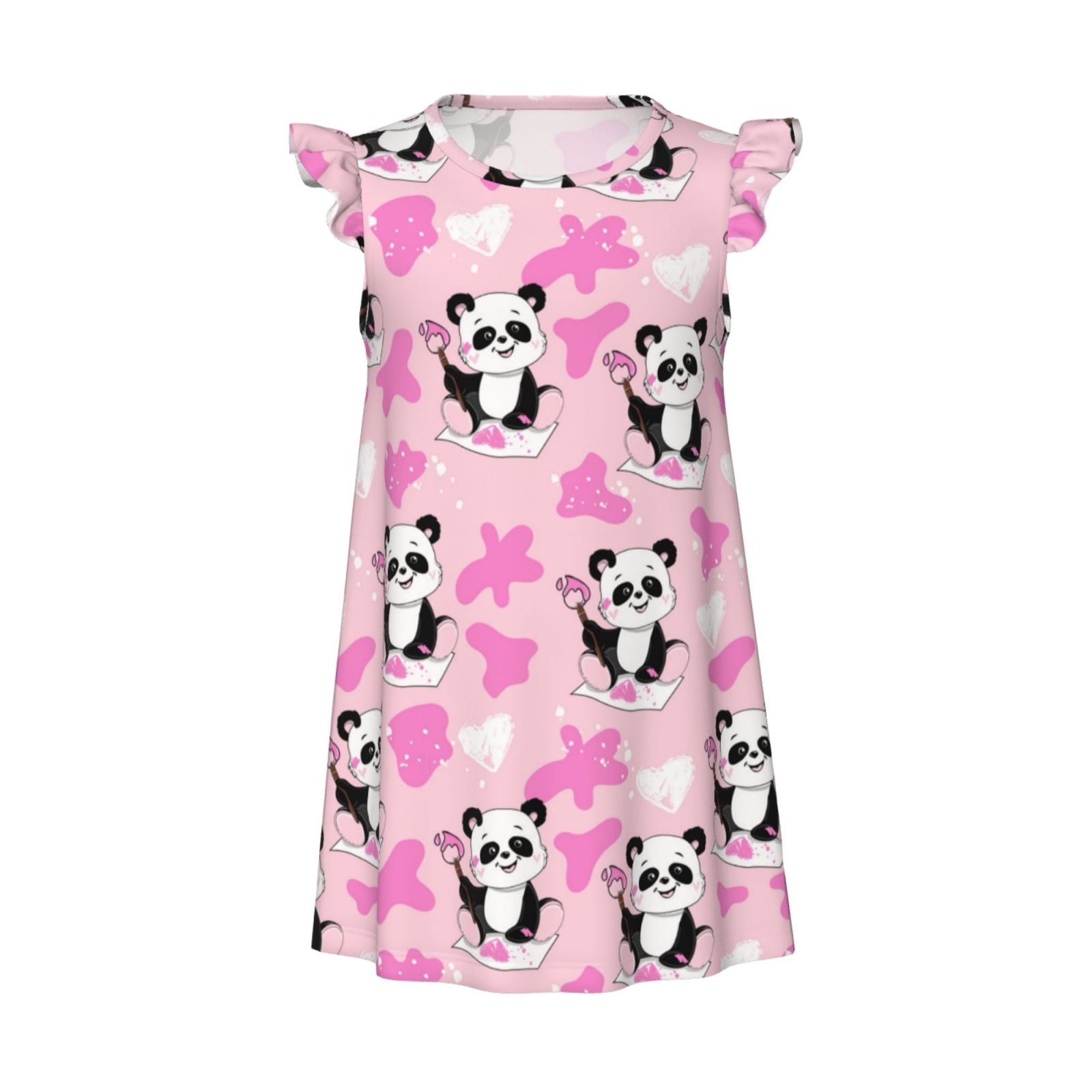 Girls Nightgowns - Funny Panda Draws A Heart Short Sleeves Pajamas ...