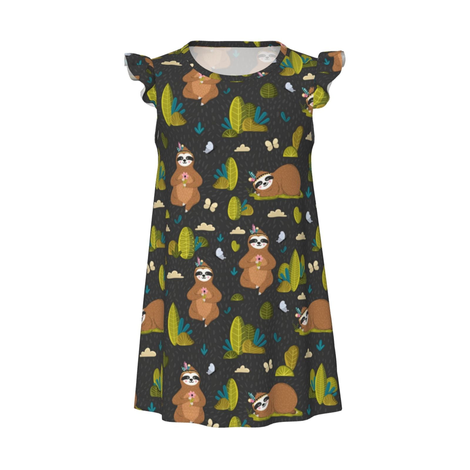 Girls Nightgowns - Funny Sloths In The Forest Soft Comfort Flutter ...