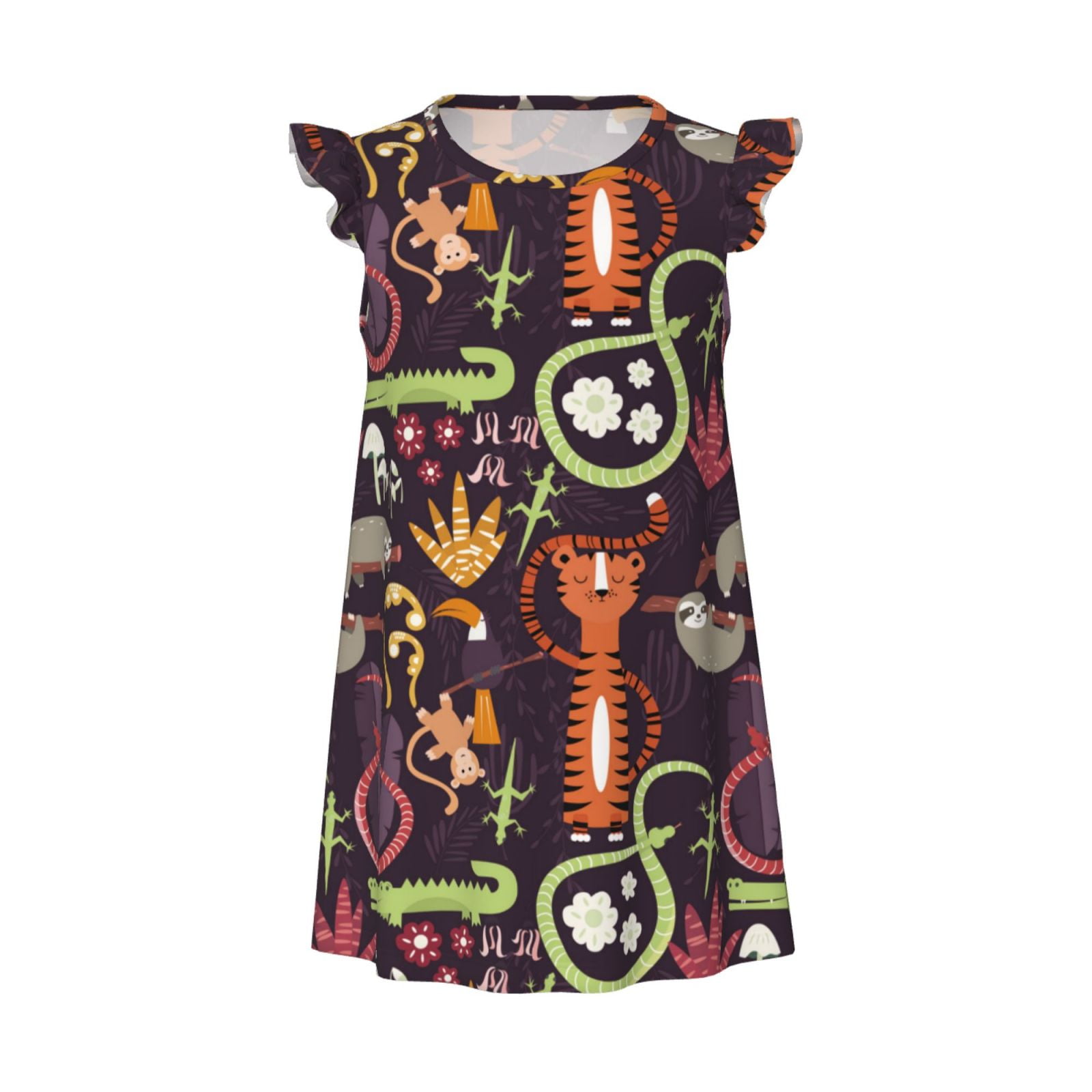 Girls Nightgowns, Funny tiger sloth Flutter Sleeve Pajamas Nightdress ...