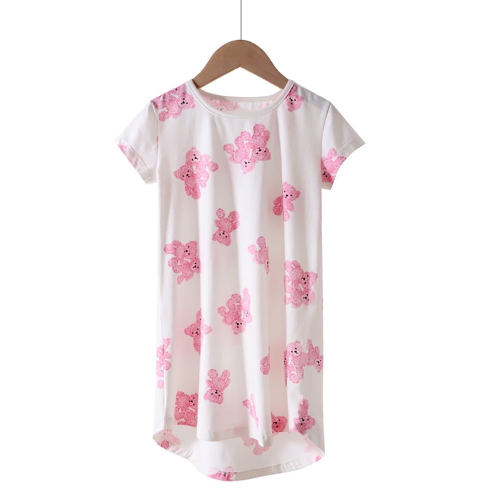 Girls Nightgowns Girls Summer Cute Cartoon Short Sleeve Dress Kid Modal ...