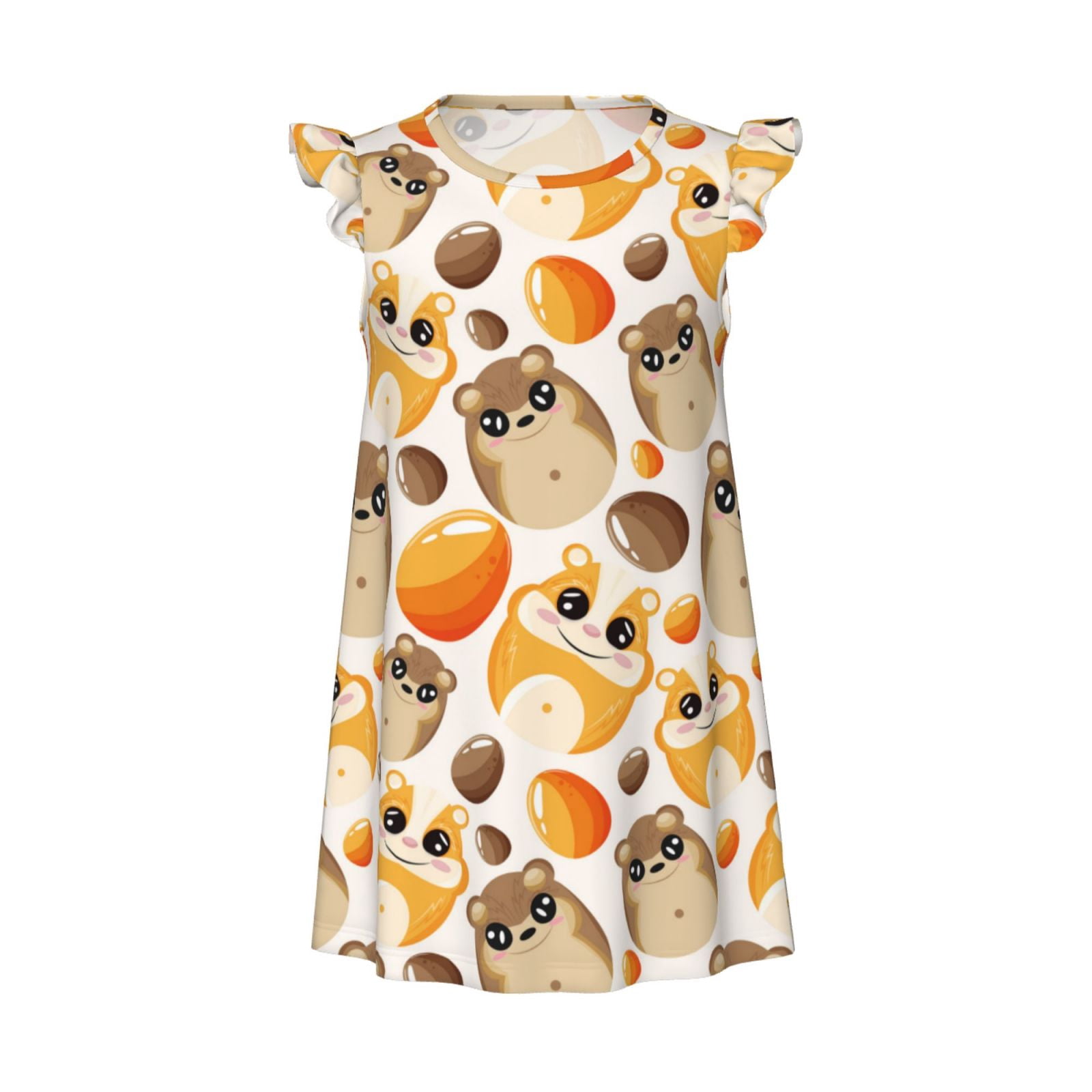 Girls Nightgowns, Glamorous Cute Cartoon Hamster Flutter Sleeve Pajamas ...